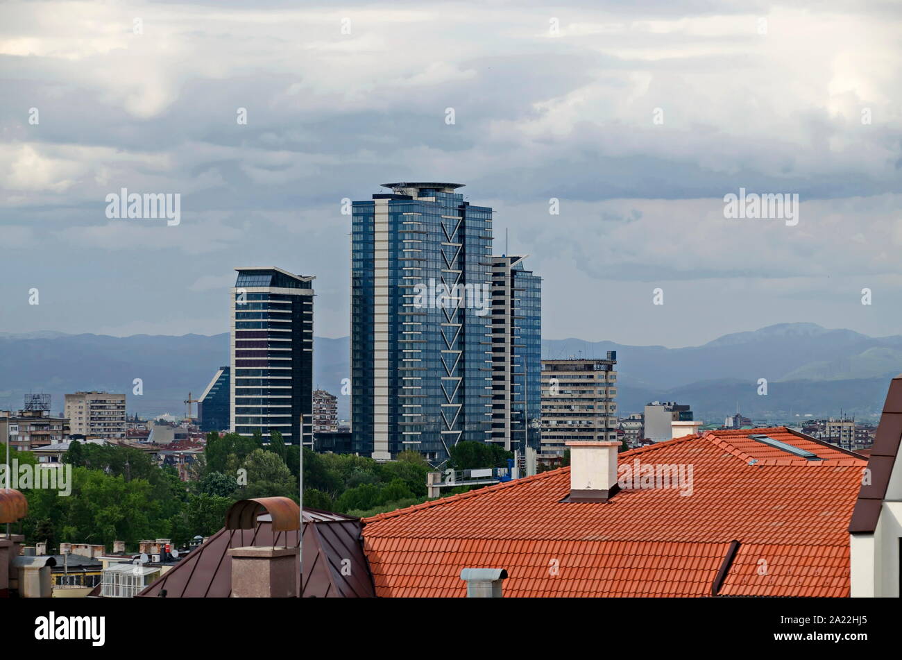 Residential neighborhood with new modern houses against the backdrop of ...