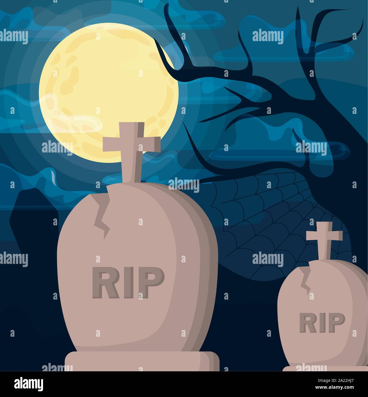 graveyard tombstone in cemetery scene vector illustration design Stock ...