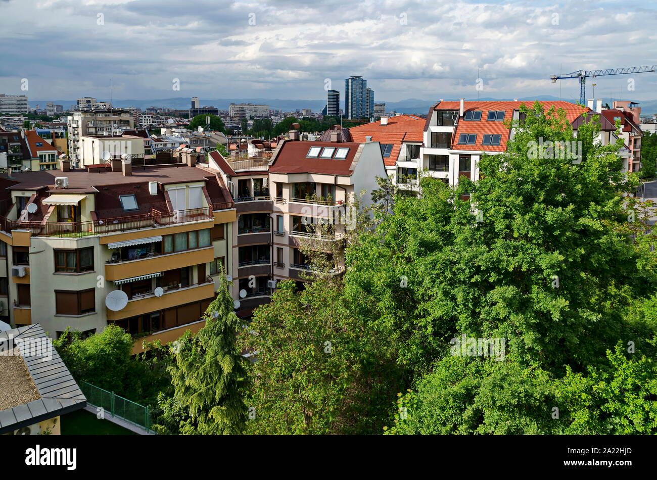 Residential neighborhood with new modern houses against the backdrop of ...