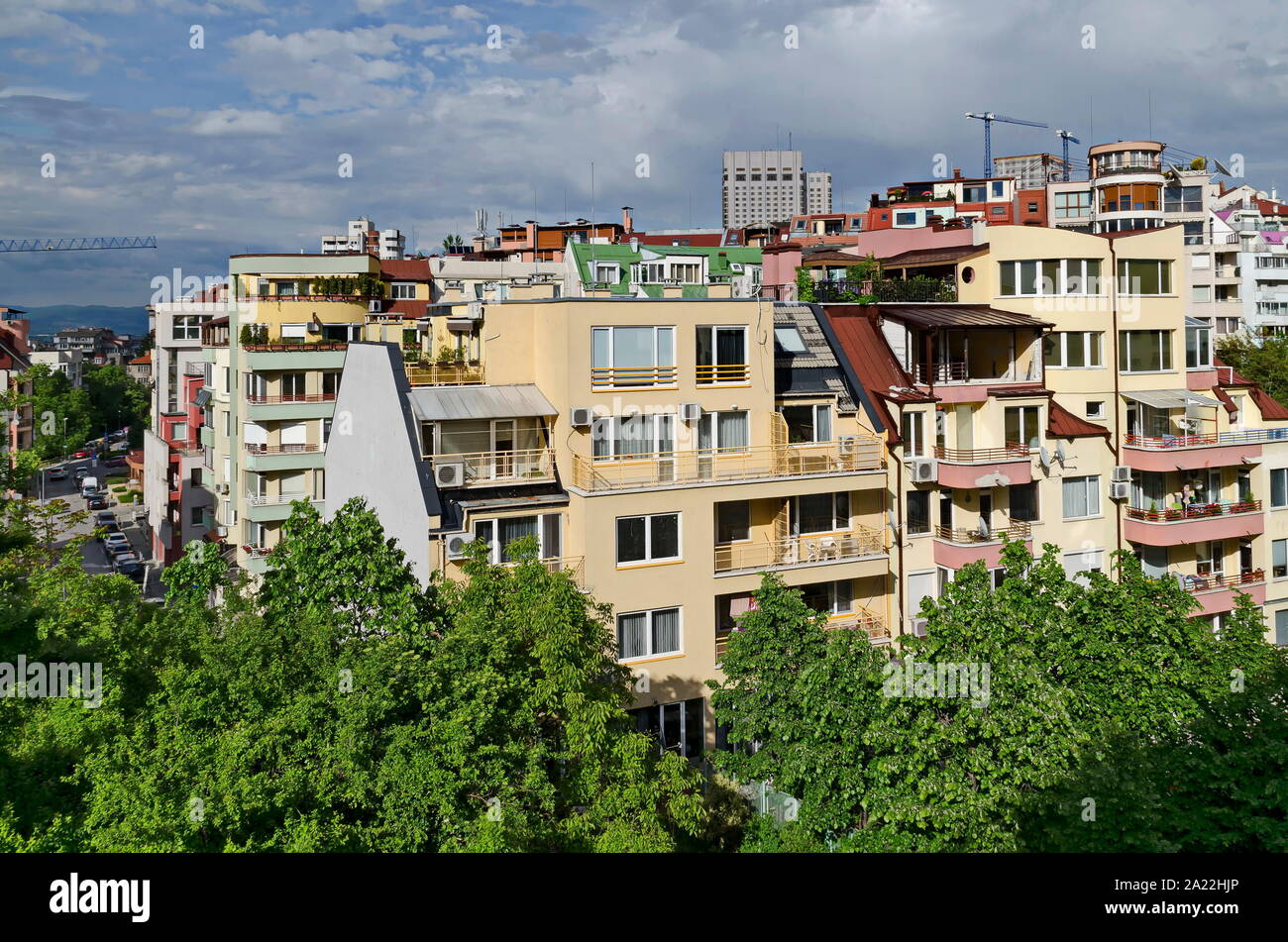 Residential neighborhood with new modern houses against the backdrop of ...