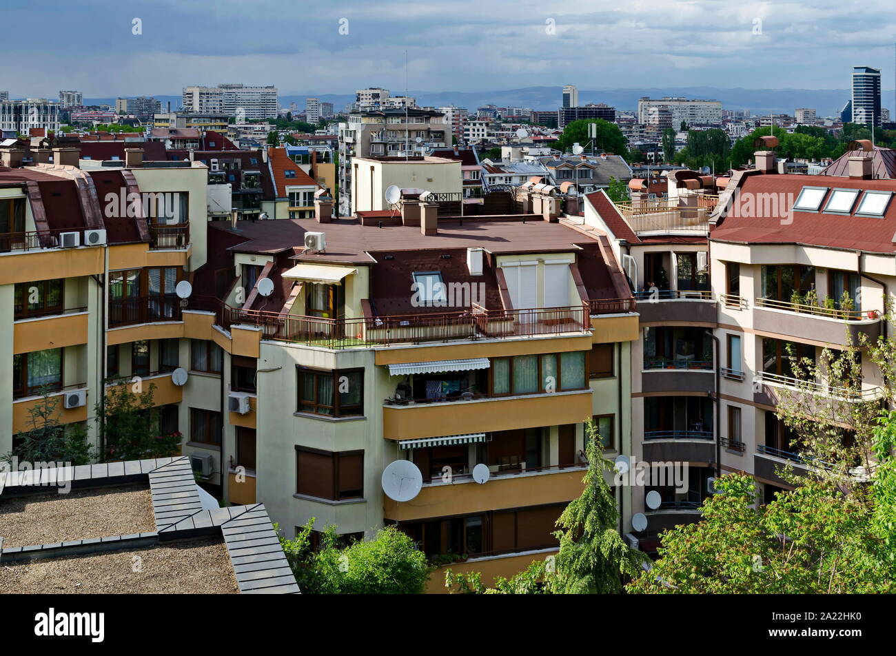 Residential neighborhood with new modern houses against the backdrop of ...