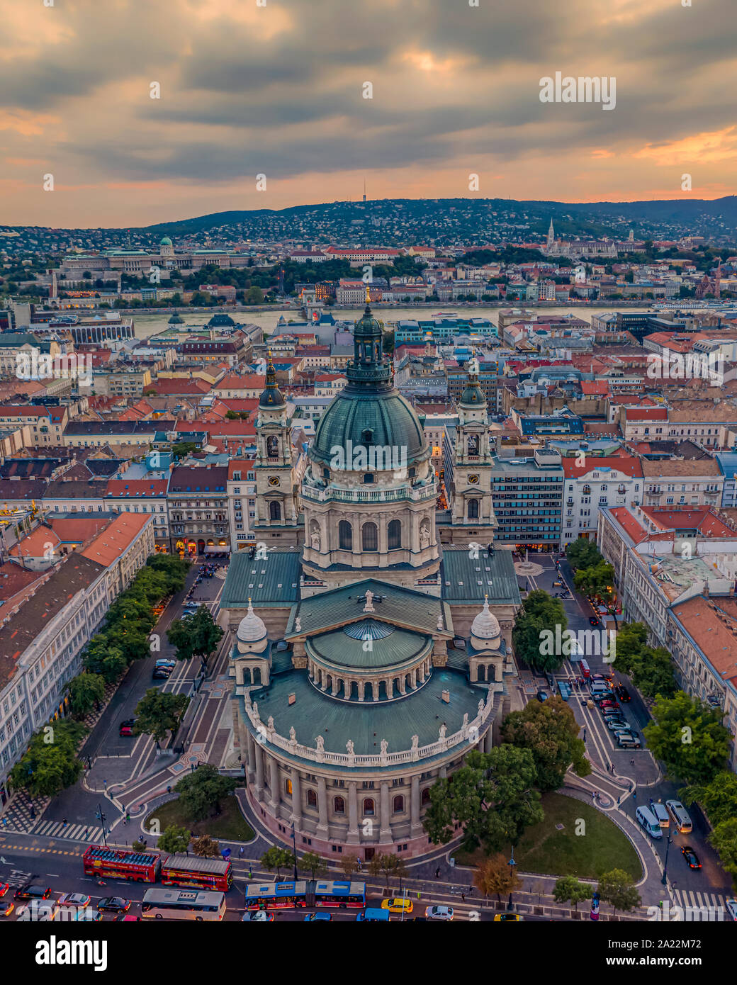 Aerial view from St Stephen Basilica in the morning. Historical and ...
