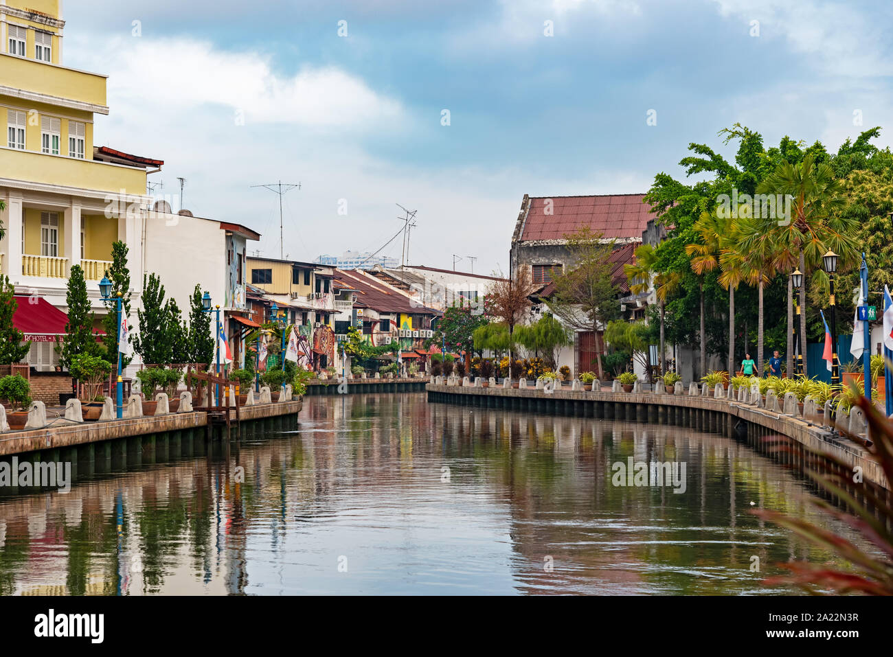 Day time view of the old town of Malacca city and the Malacca river. It ...