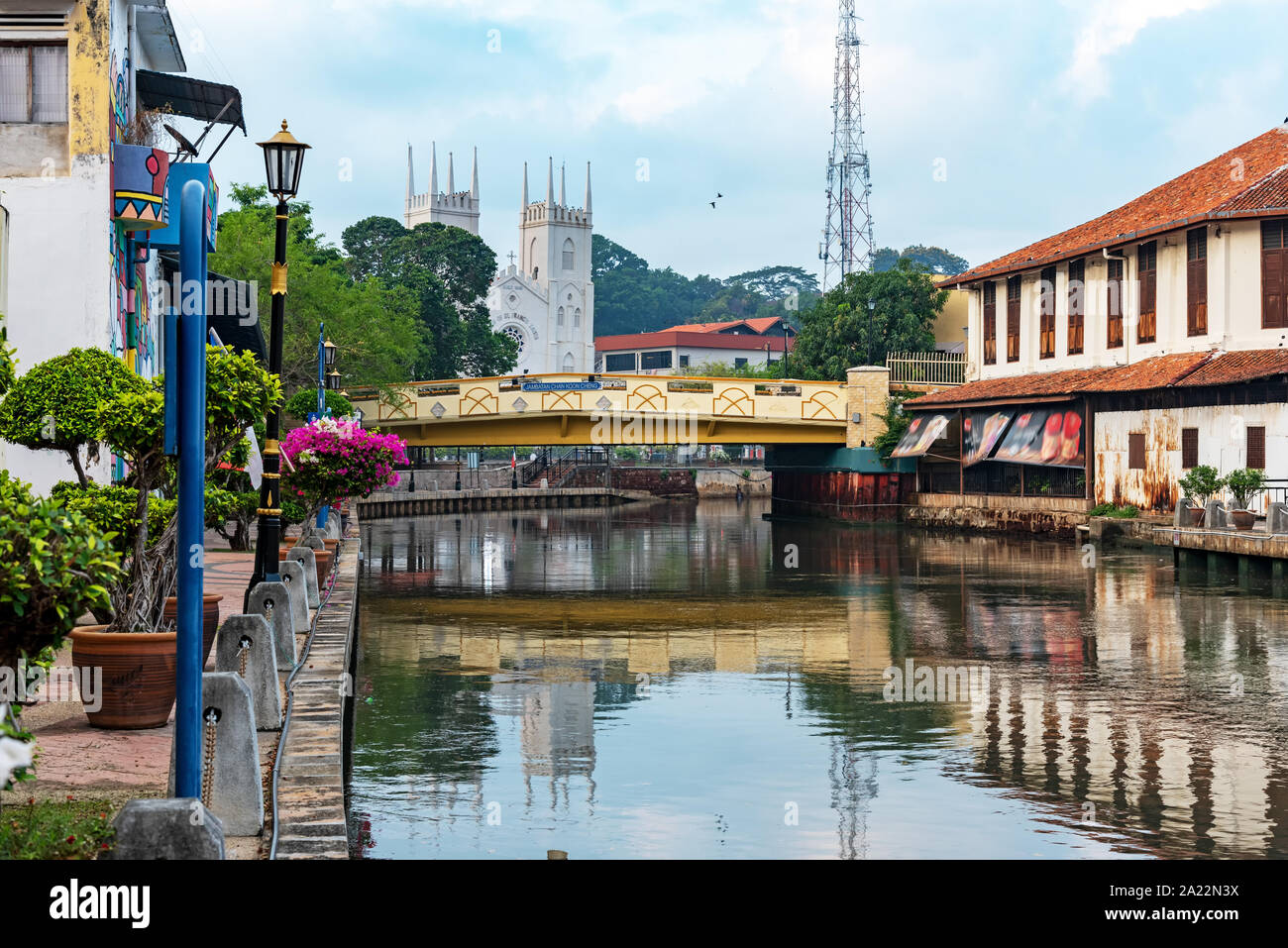 Day time view of the old town of Malacca city and the Malacca river. It ...