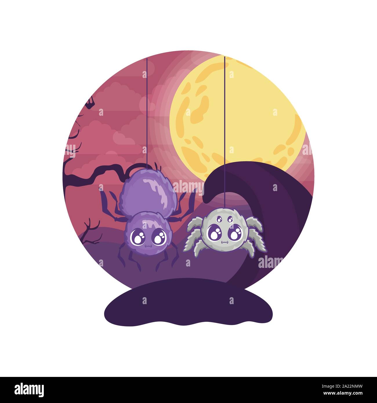 creepy spiders animals on halloween scene vector illustration design ...