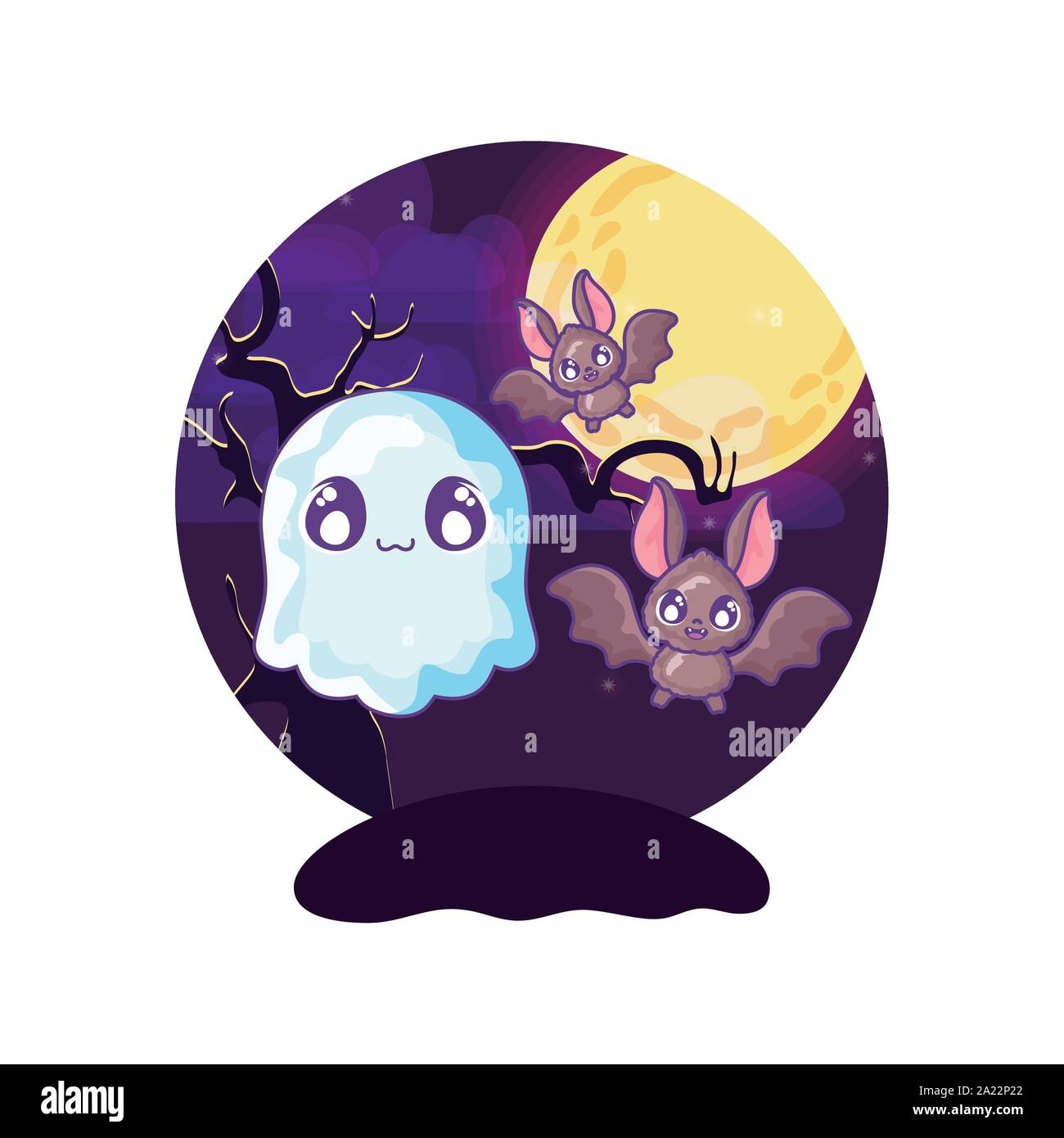 bat flying with ghost on halloween scene vector illustration design ...