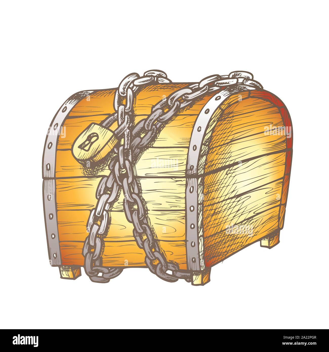 Treasure Chest Protected Metal Chain Color Vector Stock Vector Image ...