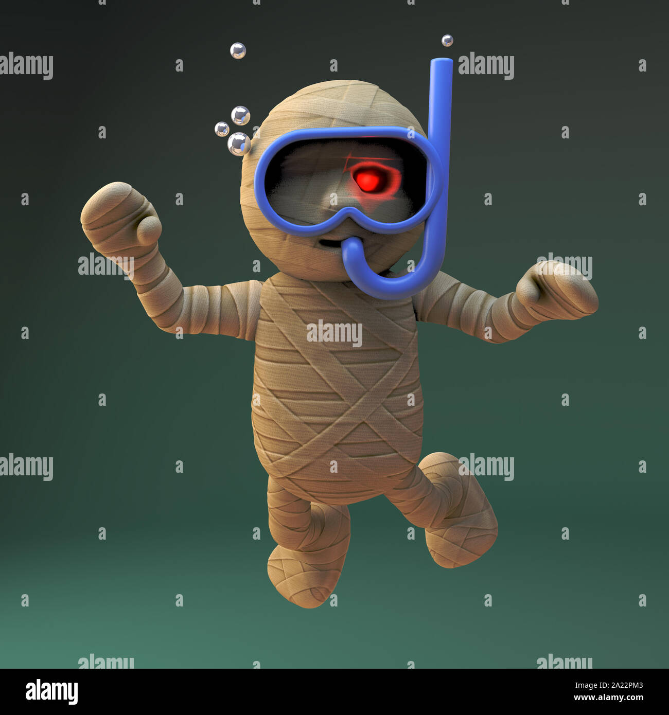 Cartoon 3d Egyptian mummy monster scuba diving with a snorkel and ...