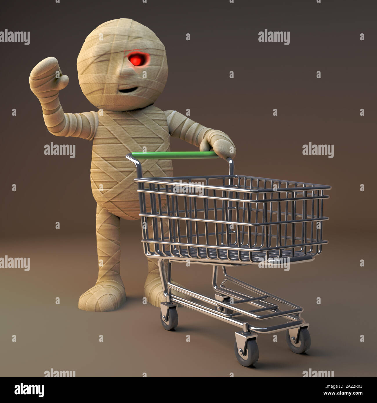 Cartoon 3d Egyptian mummy monster pushing an empty shopping cart, 3d ...