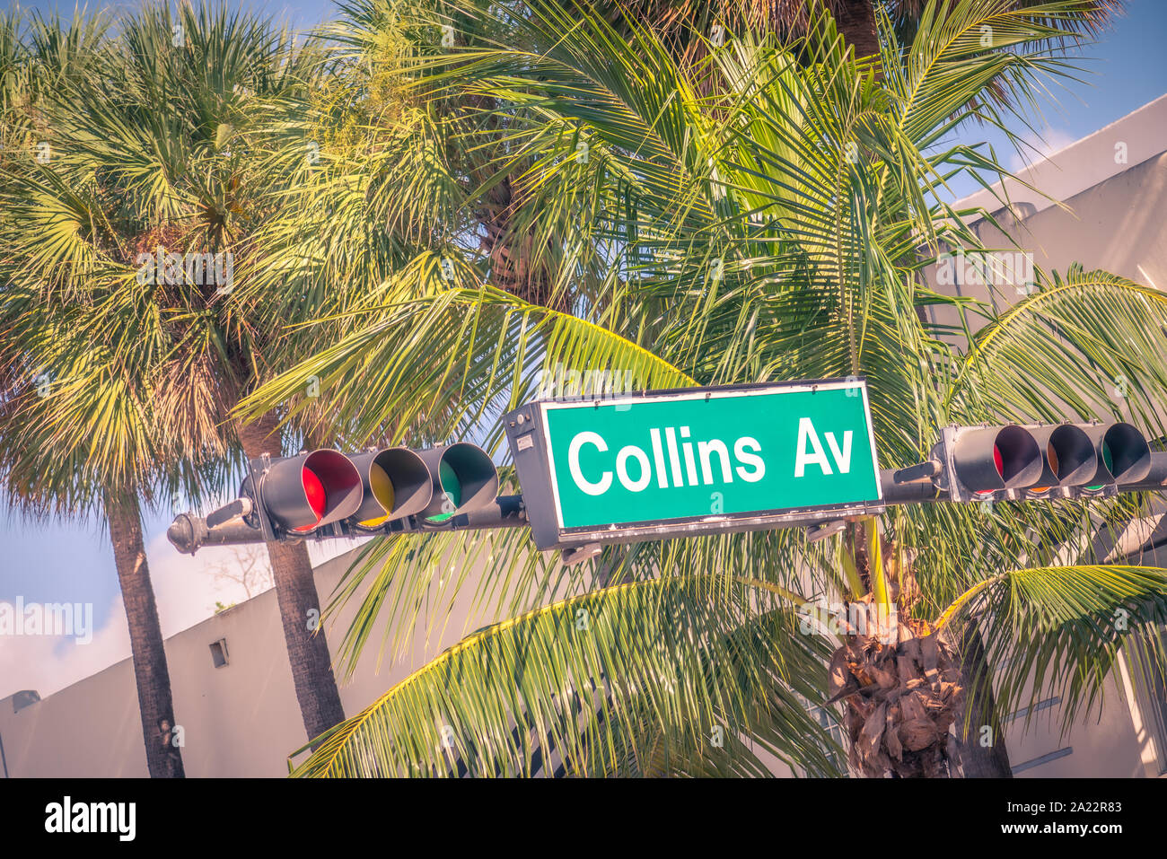 street sign of famous Collins Avenue in Miami, Florida, USA Stock Photo ...