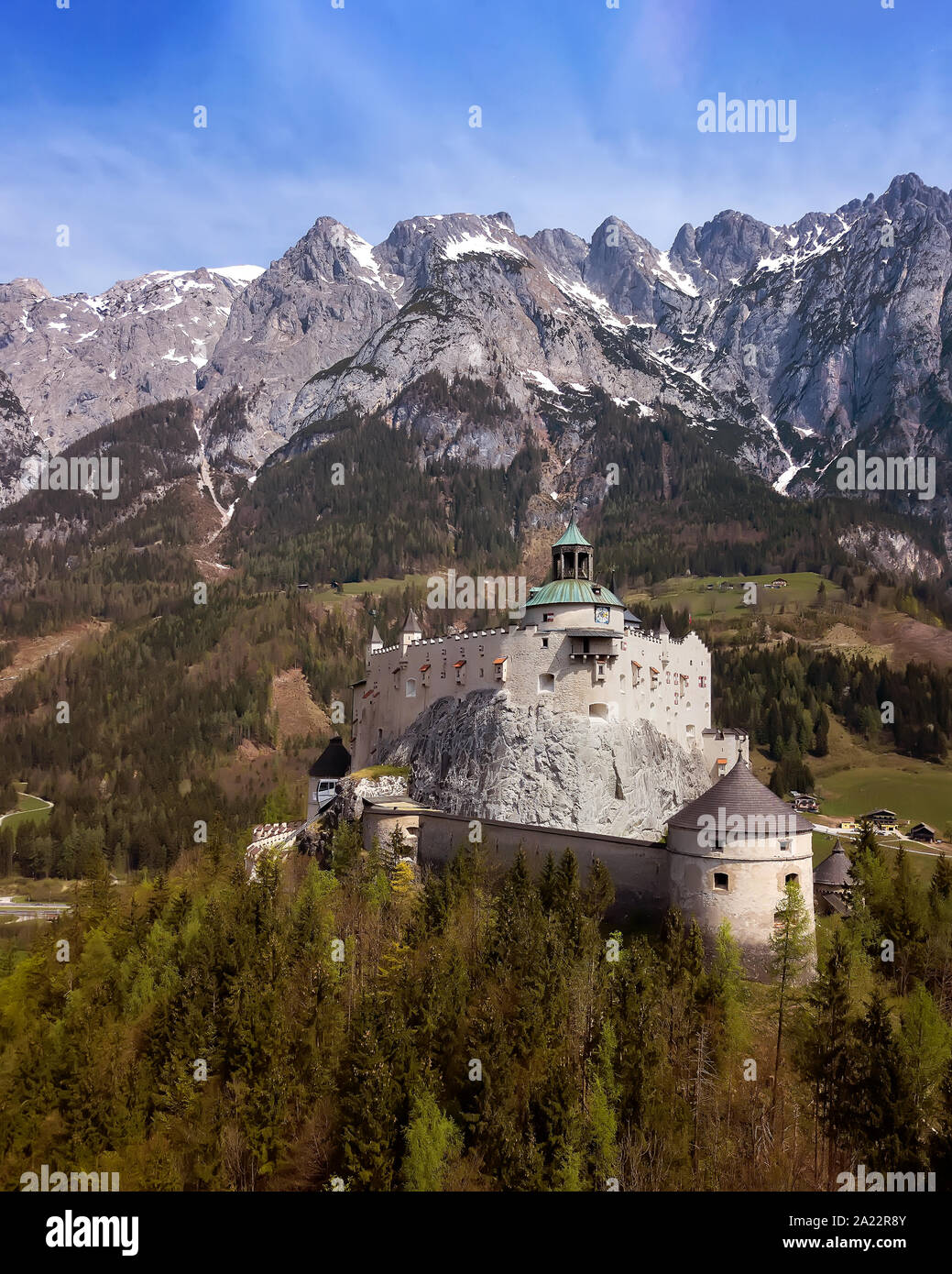 Hohenwerfen Castle is a medieval rock castle in central alps Austria ...
