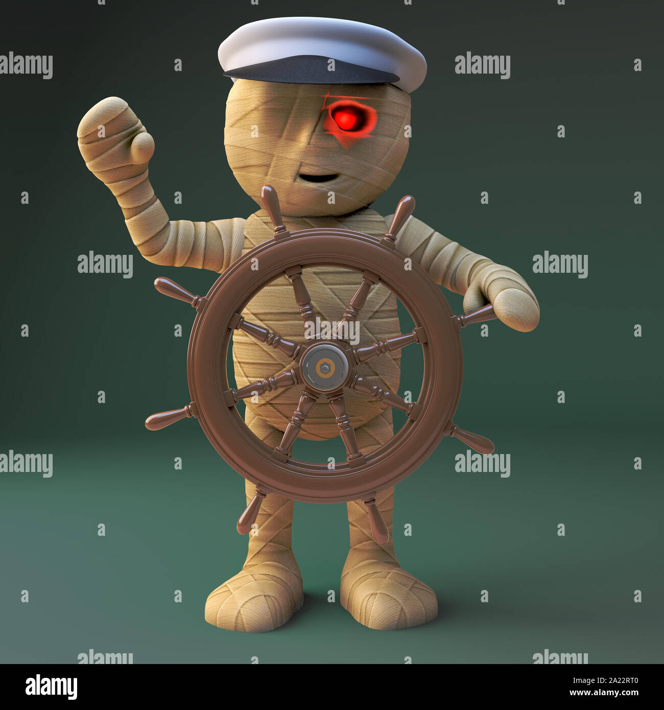Cartoon 3d Egyptian mummy monster dressed as a nautical sailor hand ...