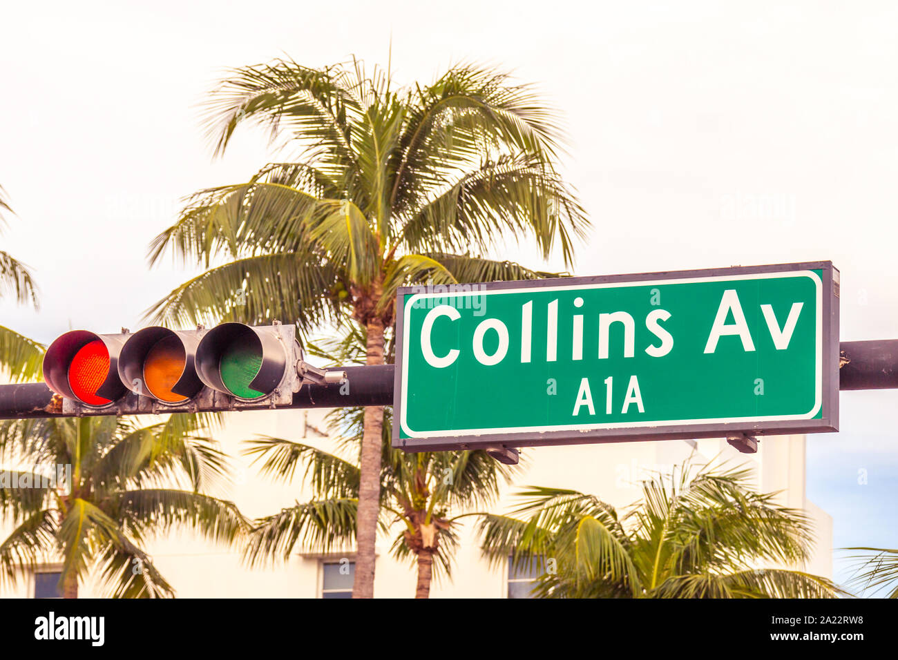 street sign of famous Collins Avenue in Miami, Florida, USA Stock Photo ...