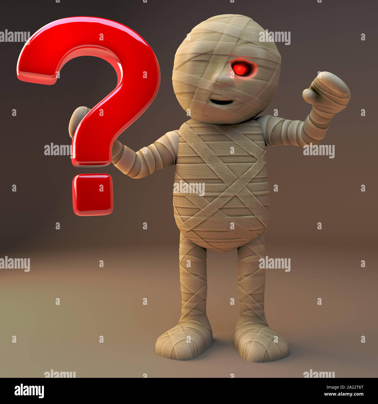 Cartoon 3d Egyptian mummy Halloween monster holding a question mark ...