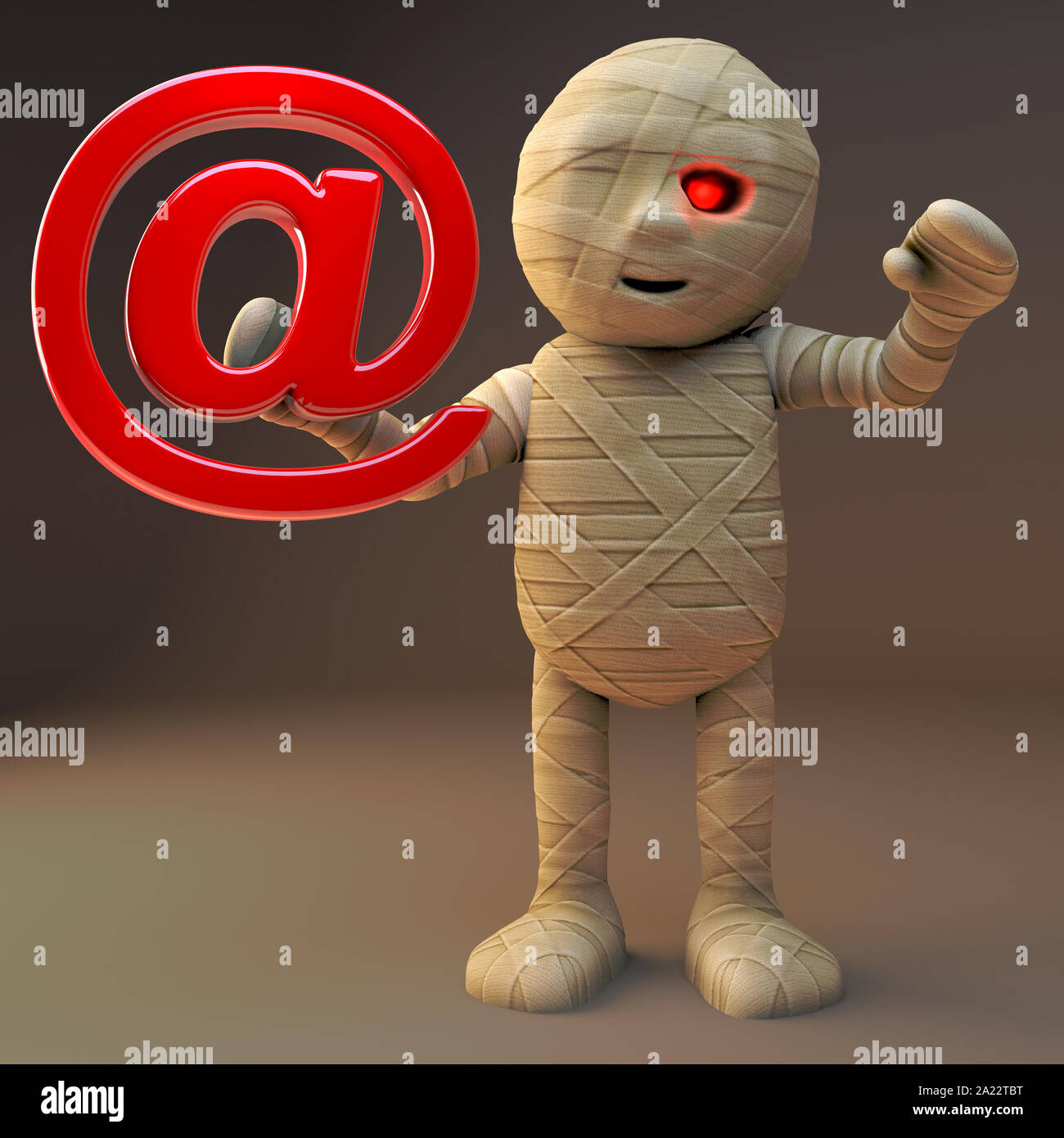 Cartoon 3d Egyptian mummy monster holding an email address symbol, 3d ...