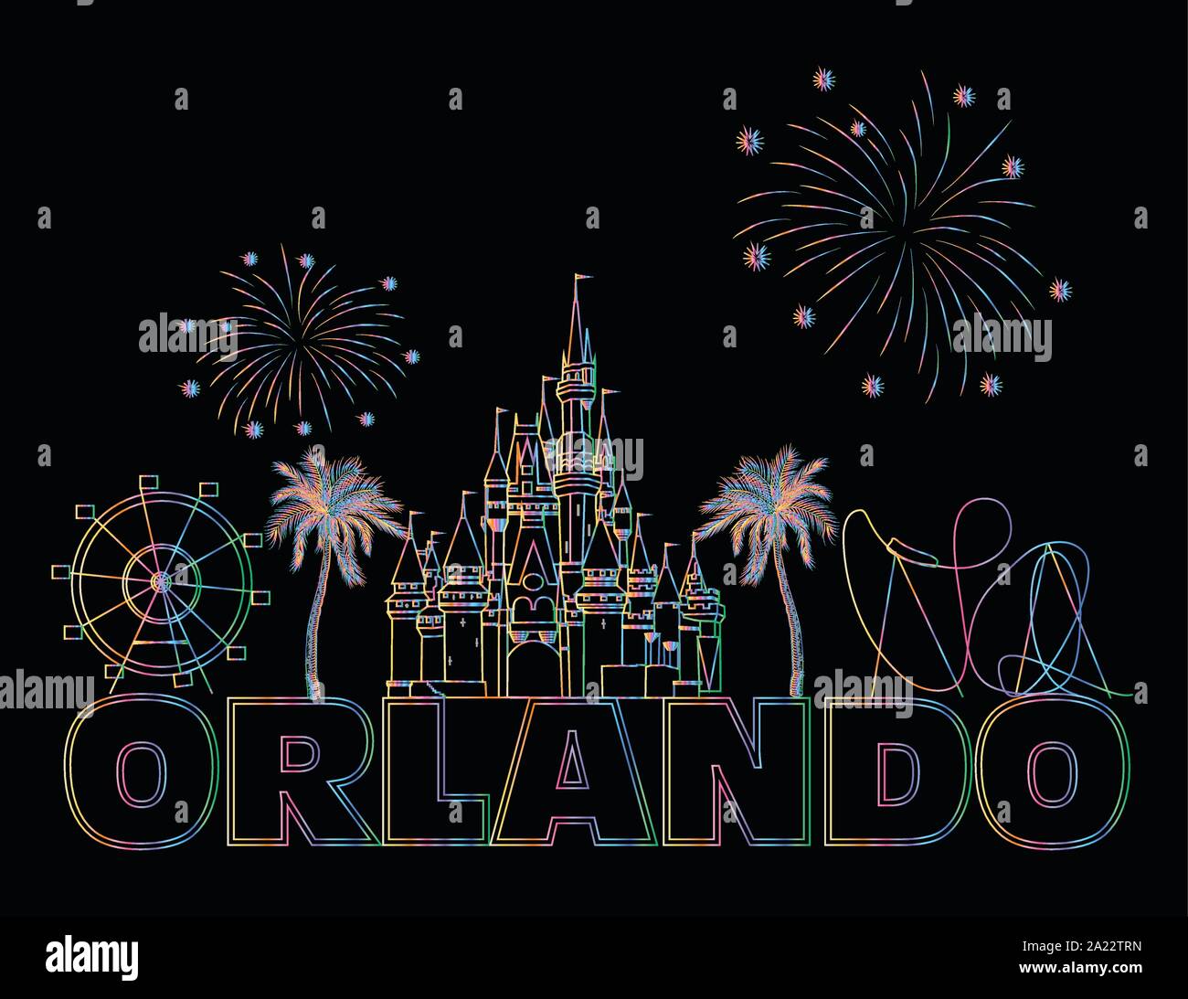 Orlando colorful lettering on black backround . Vector with travel ...