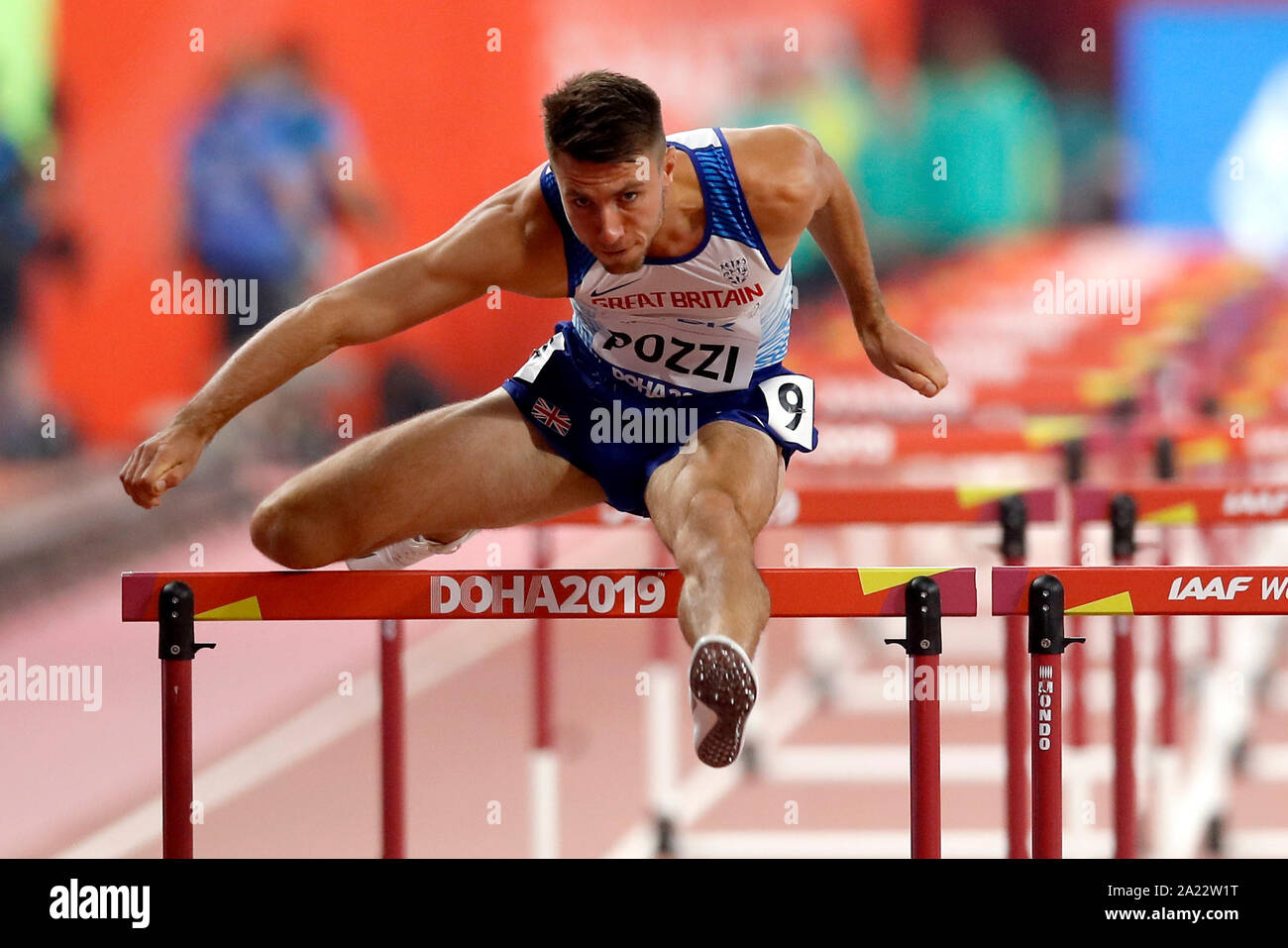 Great Britain's Andrew Pozzi competes in the 3rd heat of the men's 110 ...