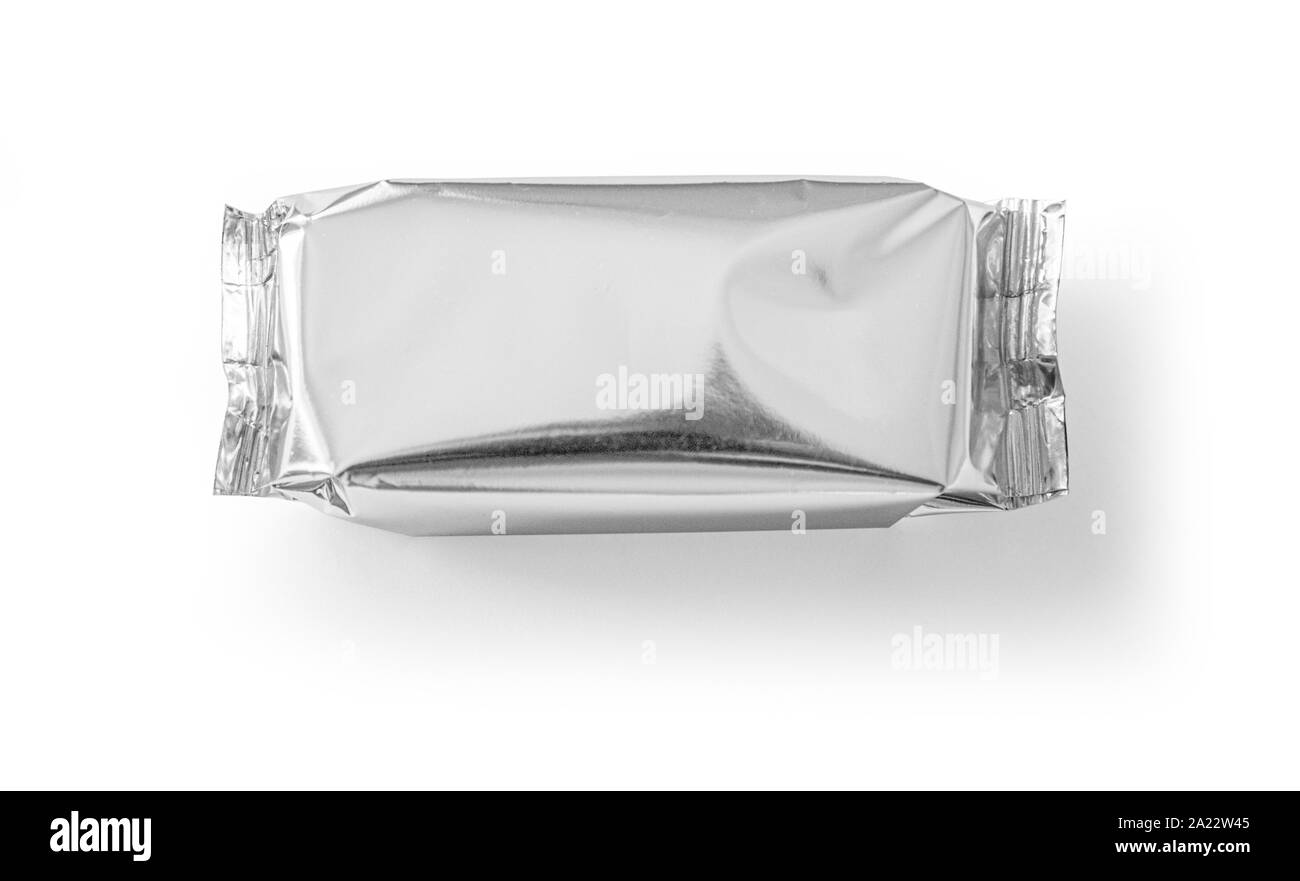 blank silver product packaging on white background with clipping path ...