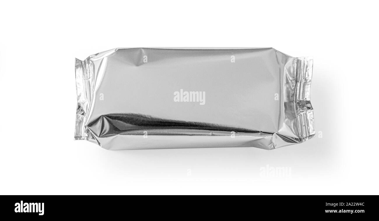 blank silver product packaging on white background with clipping path ...