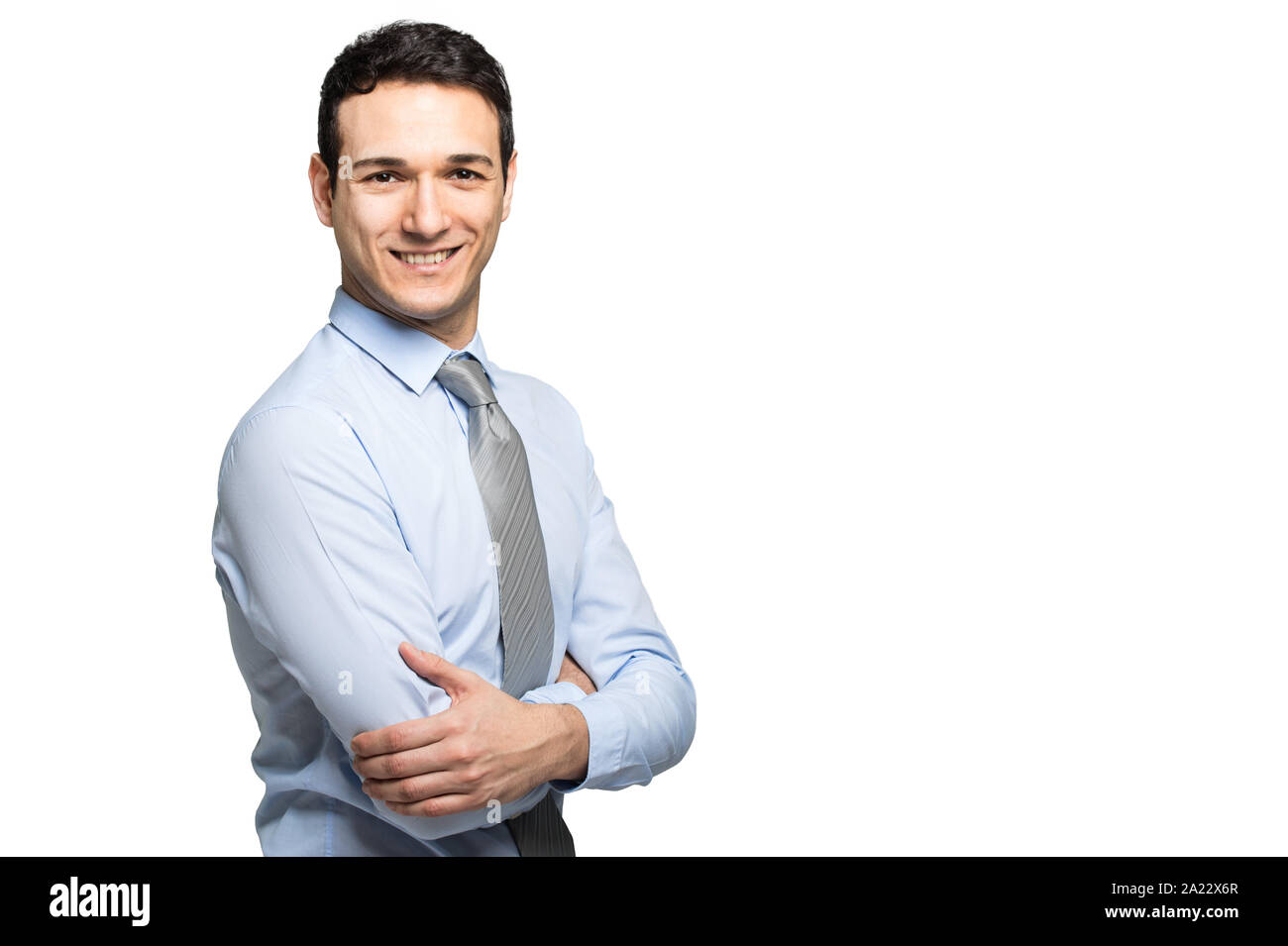 Smiling young manager portrait isolated on white Stock Photo - Alamy
