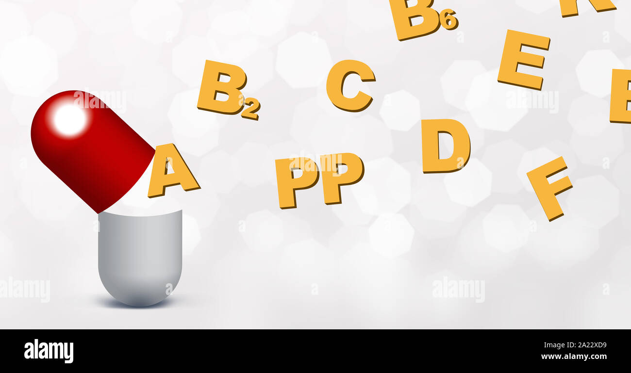 Healthy pill. Open Capsule with healthy elements on white background ...