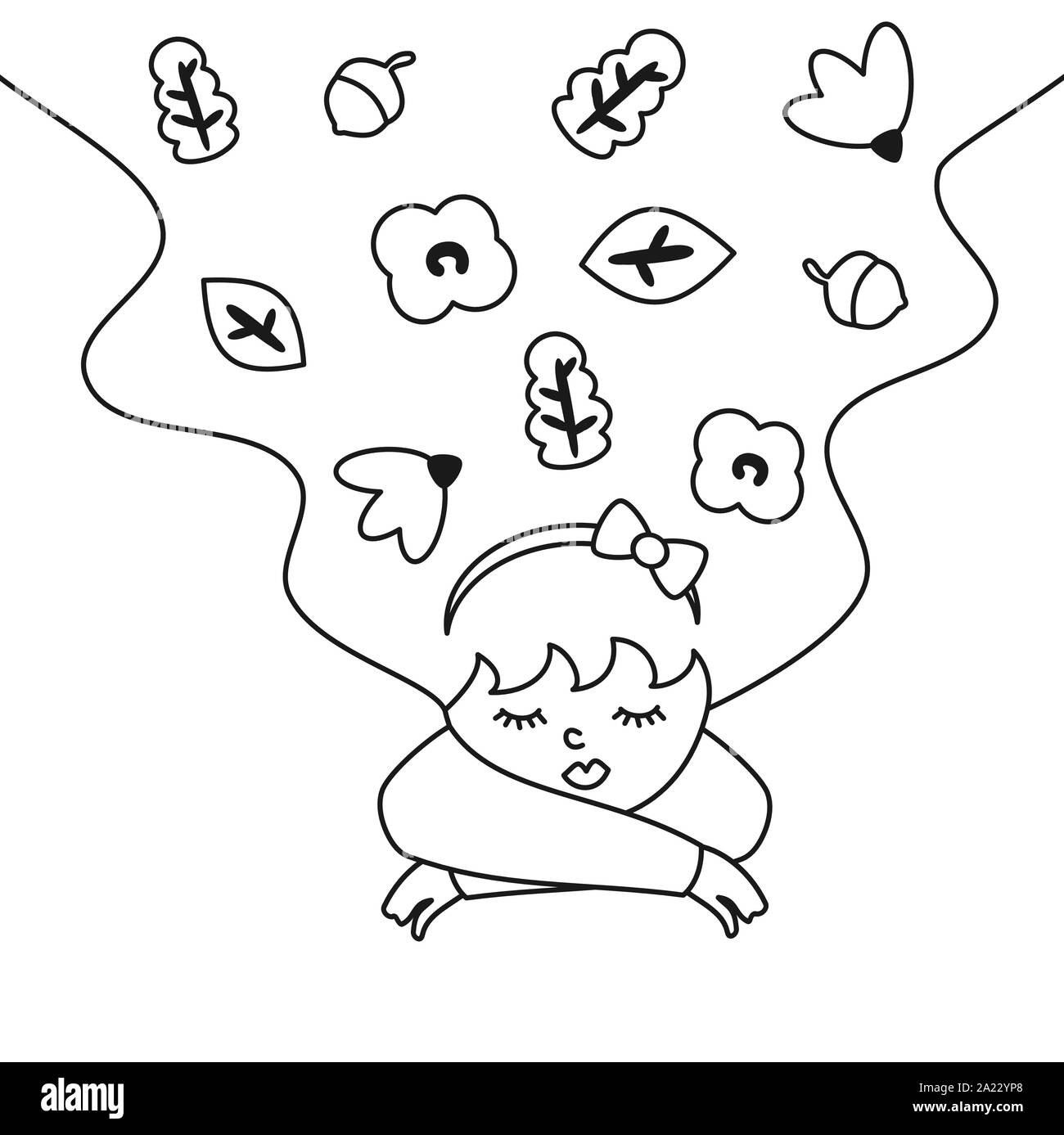 cute hand drawn girl with autumn fall life design elements concept ...