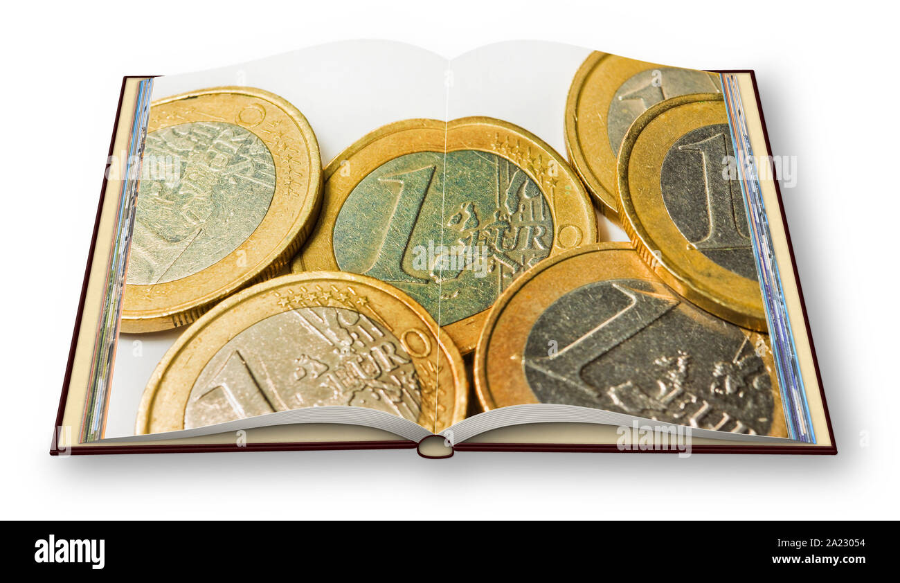History euro concept image - 3D render of an opened photo book isolated ...