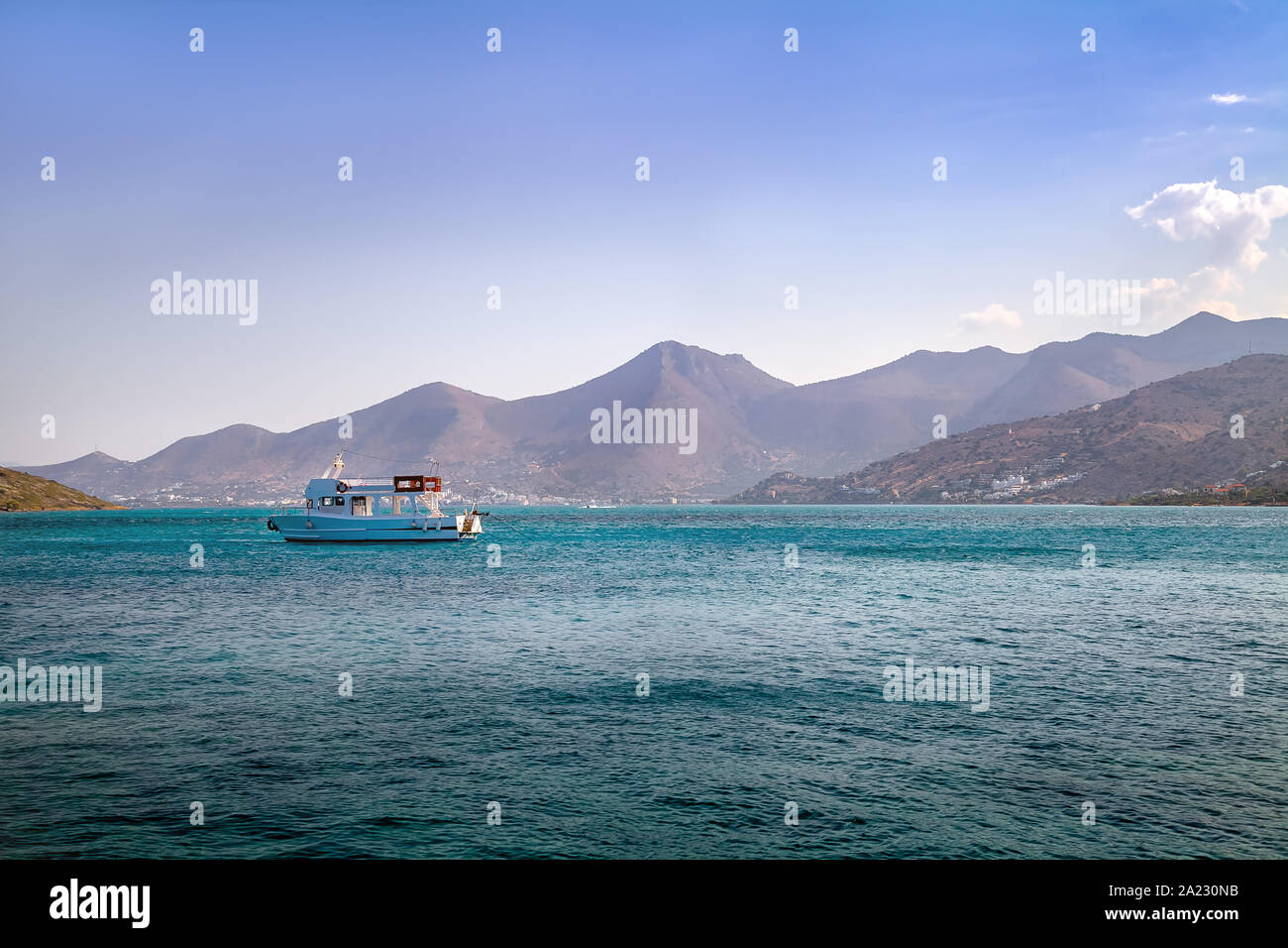 Tourist boat in the sea. Elounda. Greece. Crete Stock Photo - Alamy