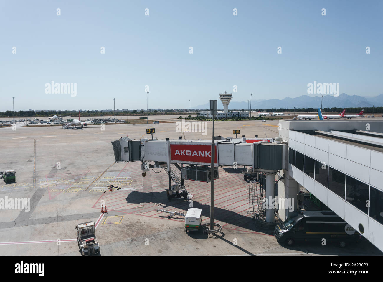 Preparing a telescopic ladder for the arrival of passengers at the ...