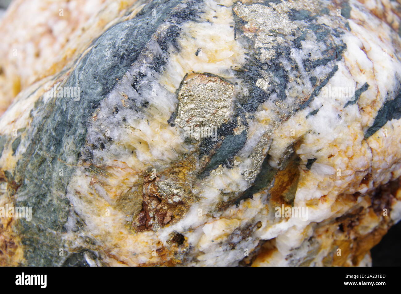 Hydrothermal Metalliferous Mineral Bearing Rock, Pyrite, Quartz etc ...