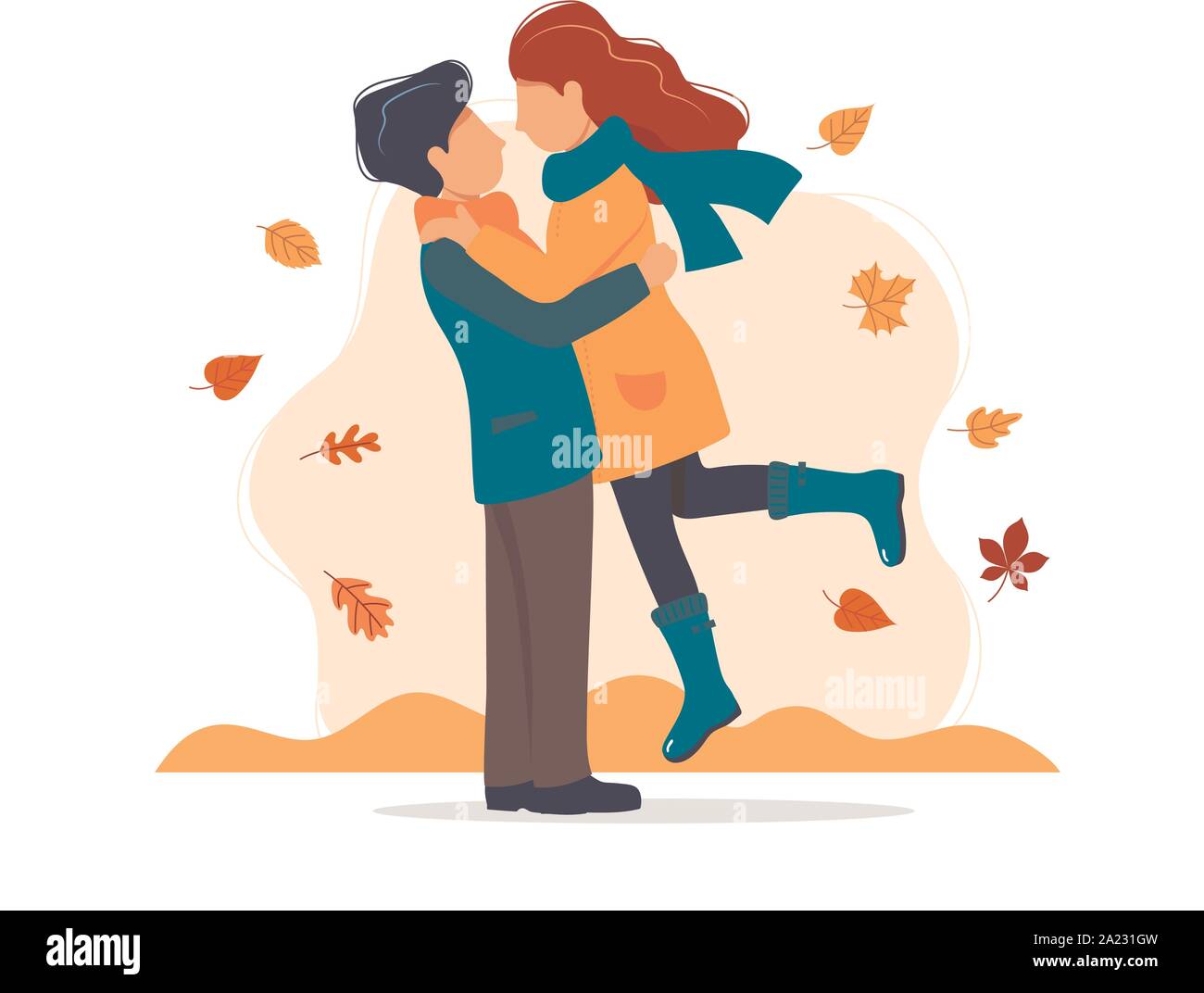 Loving couple in autumn. Vector illustration in flat style Stock Vector ...