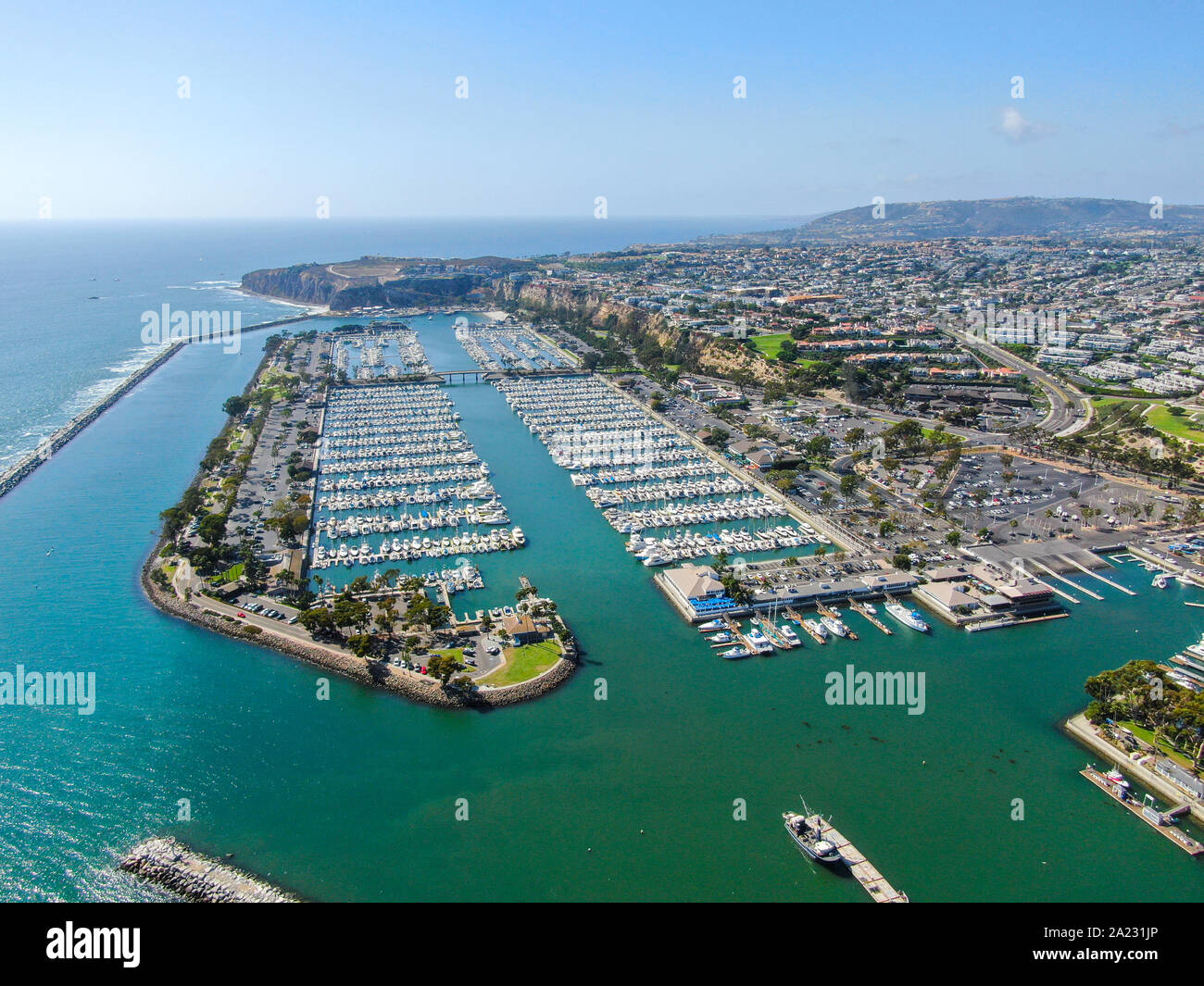 Aerial view of Dana Point Harbor and her marina with yacht and sailboat ...