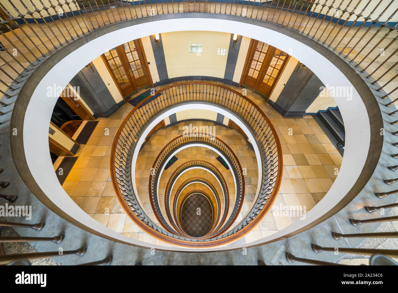 The spiral staircase of the Axelborg Stairs in Copenhagen, Denmark ...