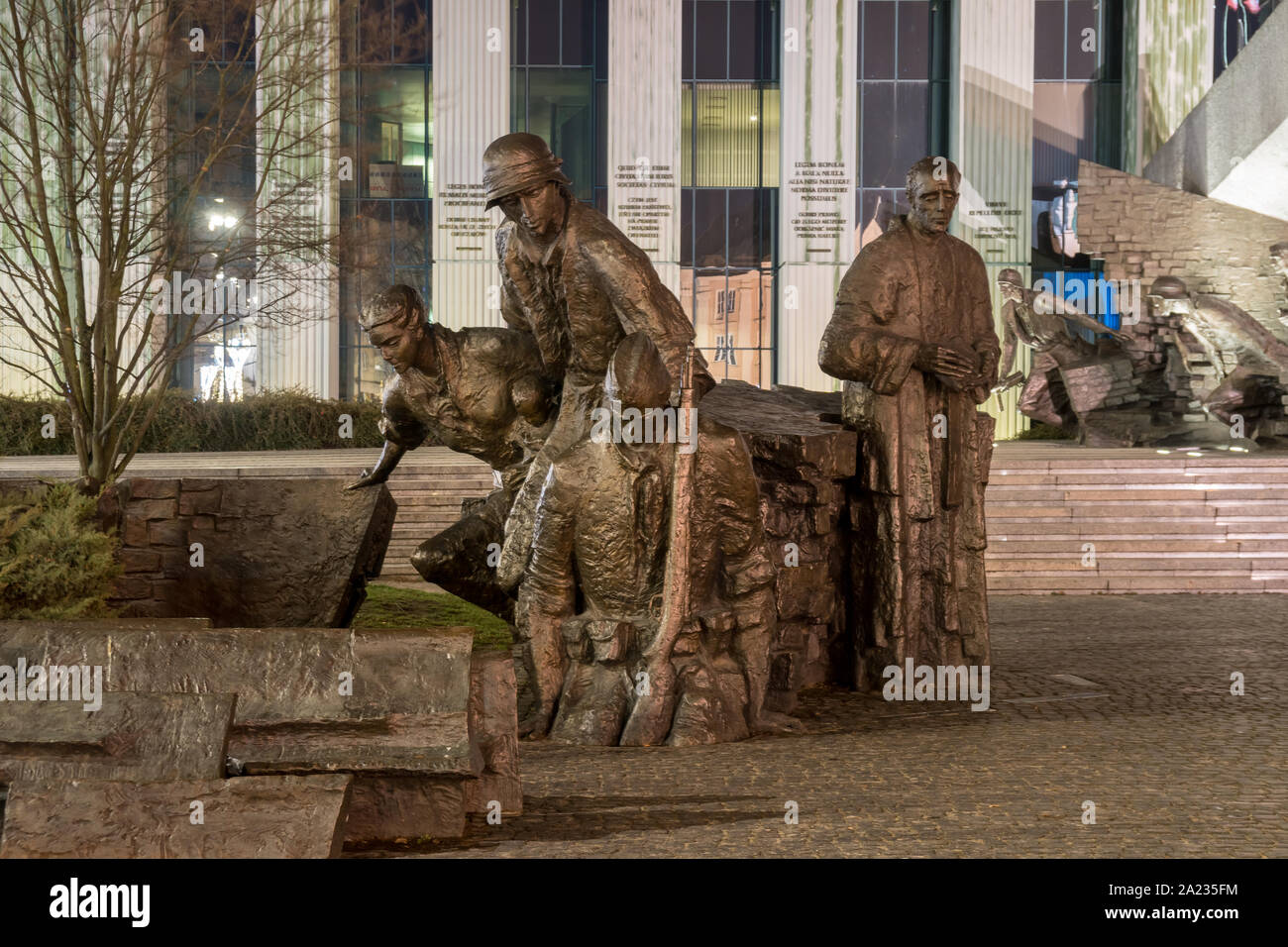 Warsaw, Poland - 02.01.2019: Night view of Monument to the Warsaw ...