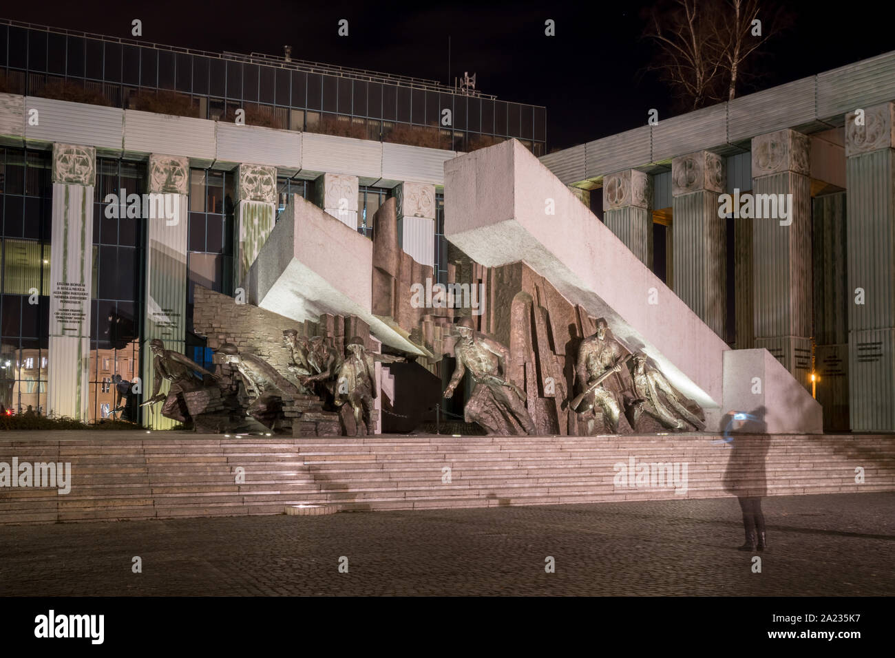Warsaw, Poland - 01.01.2019: Night view of Monument to the Warsaw ...