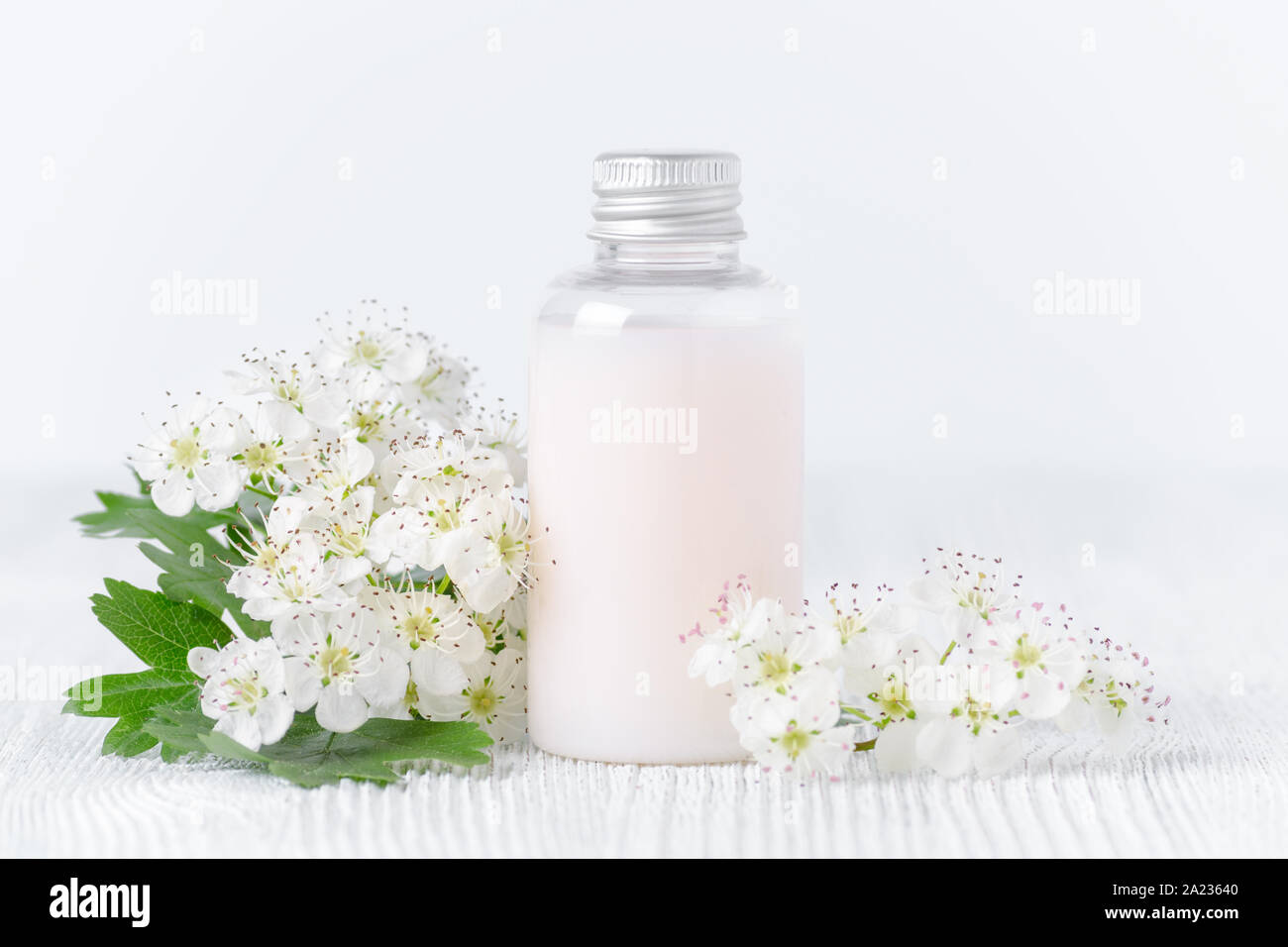 organic body lotion and fresh flowers, bio Stock Photo - Alamy