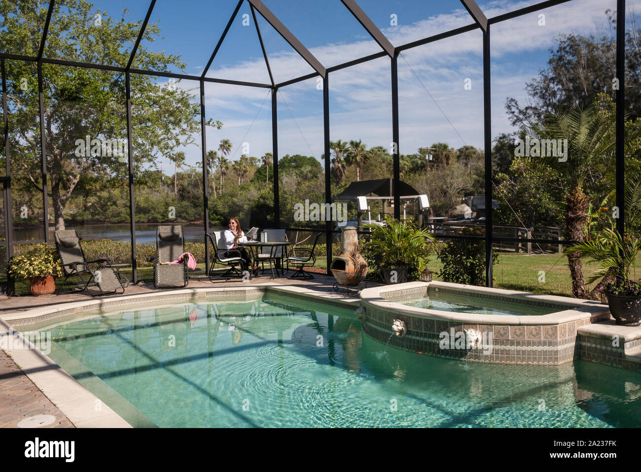 Luxury House Swimming Pool and Screened-In Deck,Florida, USA Stock ...