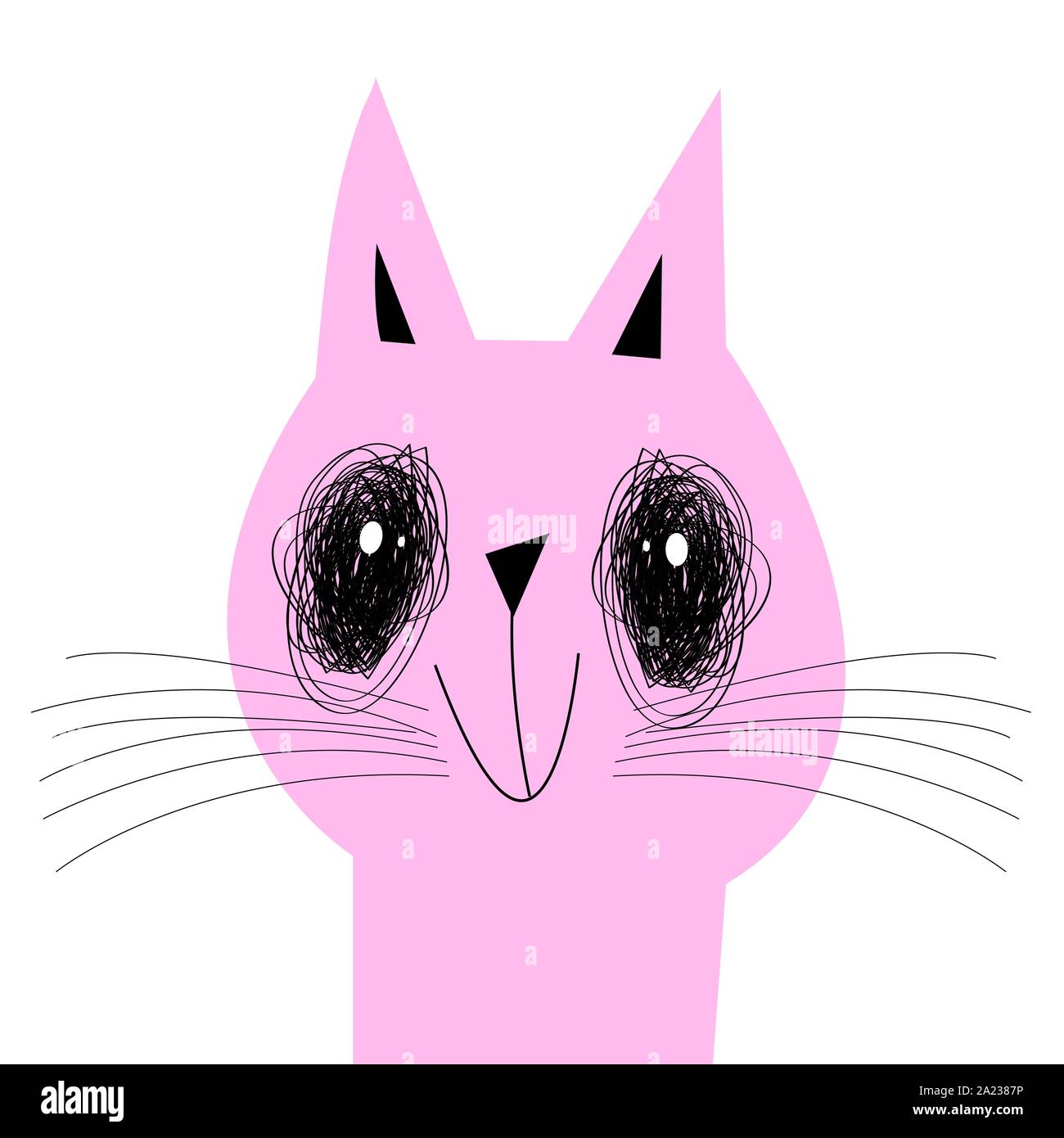 Vector sad cartoon pink cat on a white background Stock Vector Image ...
