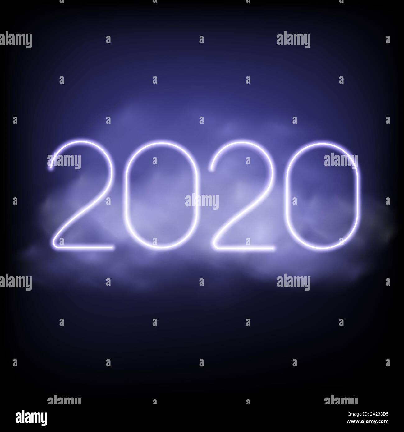 2020 Happy new year. Neon text with light. Design of greeting card ...