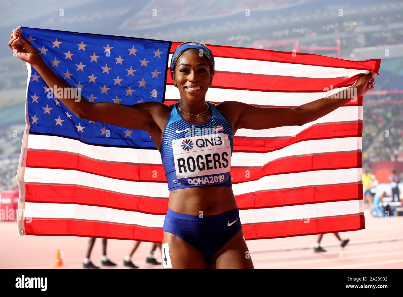 USA's Raevyn Rogers celebrates winning silver in the women's 800 metres ...