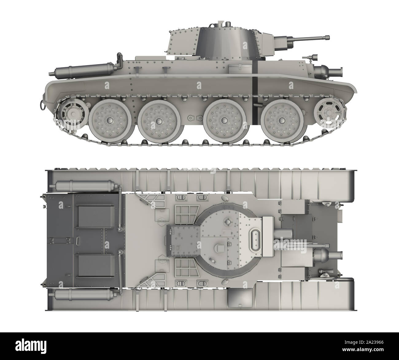 military tank side and top view isolated on white. 3d rendering Stock ...