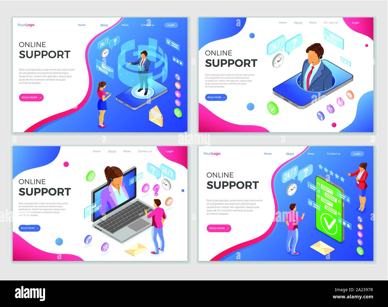 Isometric Online Customer Support Templates Stock Vector Image & Art ...