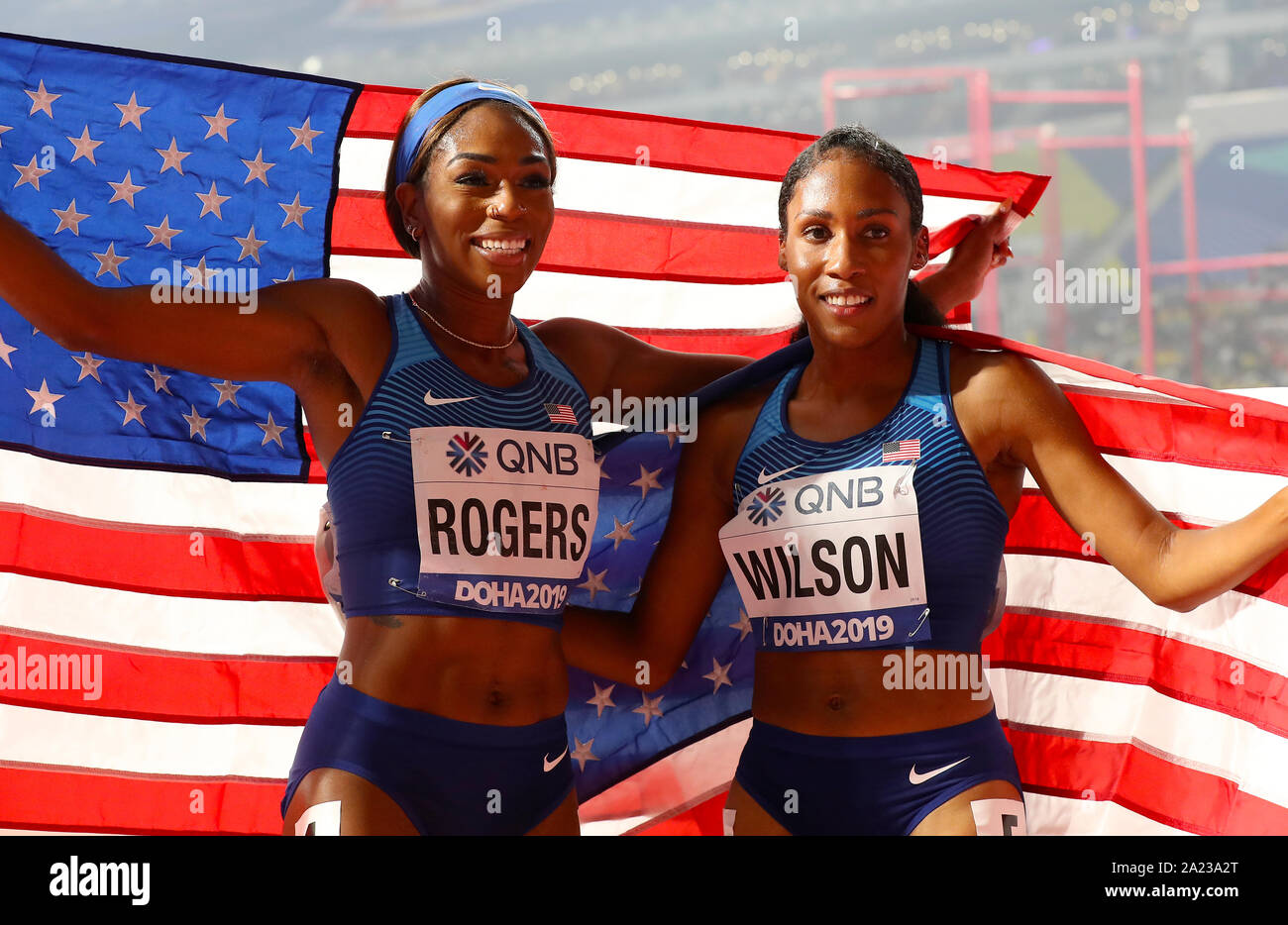 USA's Raevyn Rogers (left) after winning silver and USA's Ajee Wilson ...