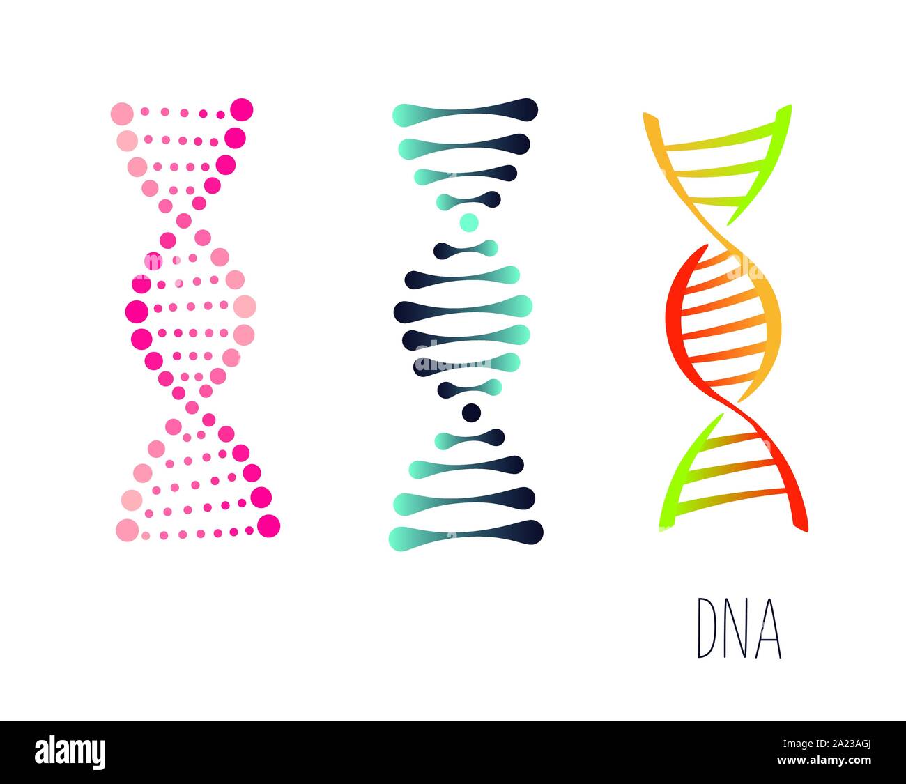 DNA molecule sign set, genetic elements and icons collection strand ...