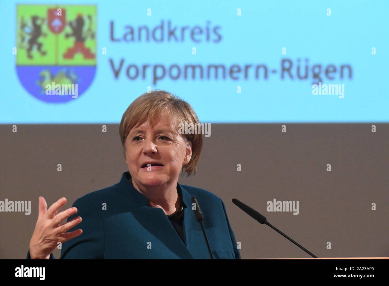 Parow, Germany. 30th Sep, 2019. Federal Chancellor Angela Merkel (CDU ...