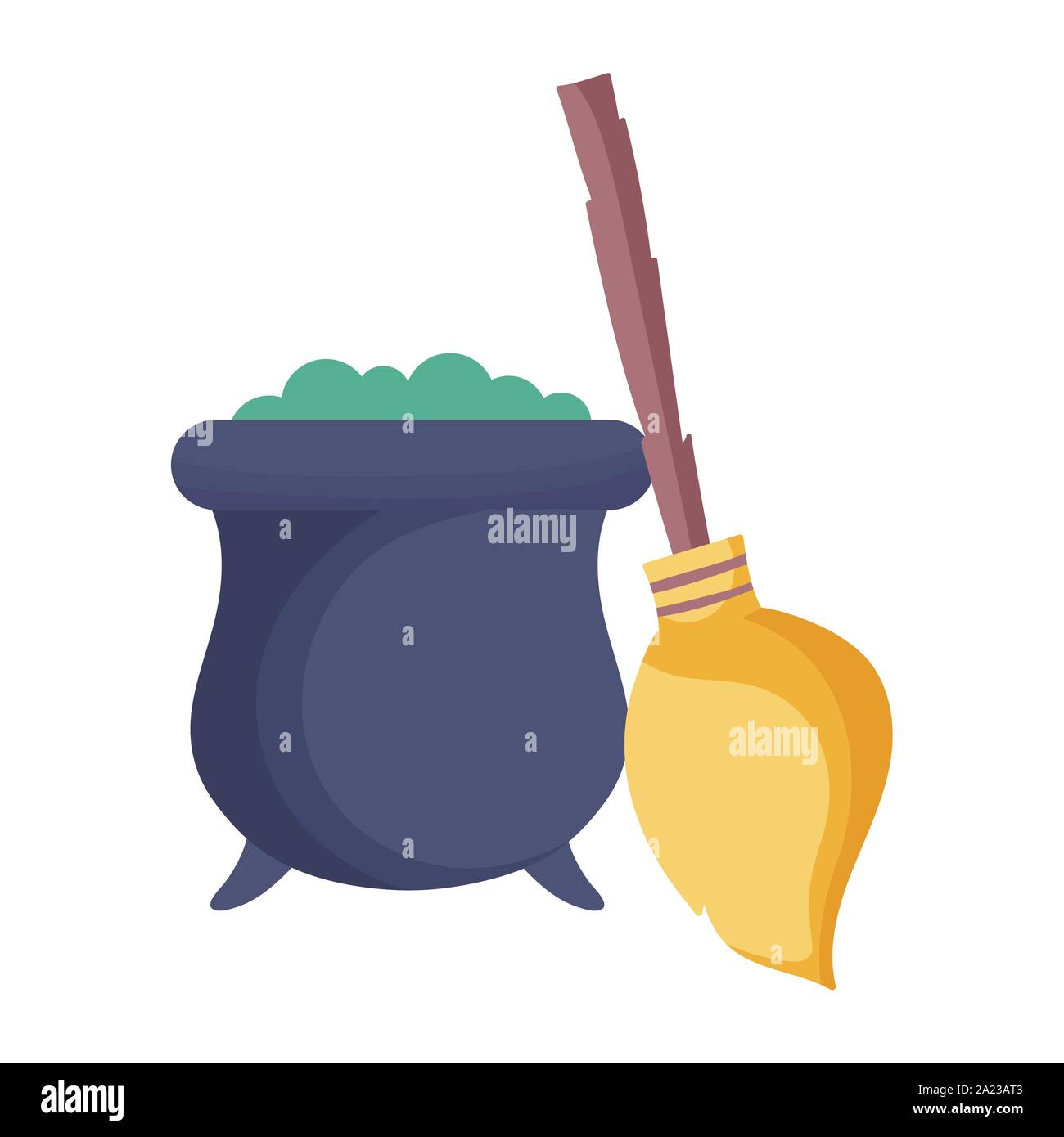 broom cauldron spell trick or treat happy halloween vector illustration ...