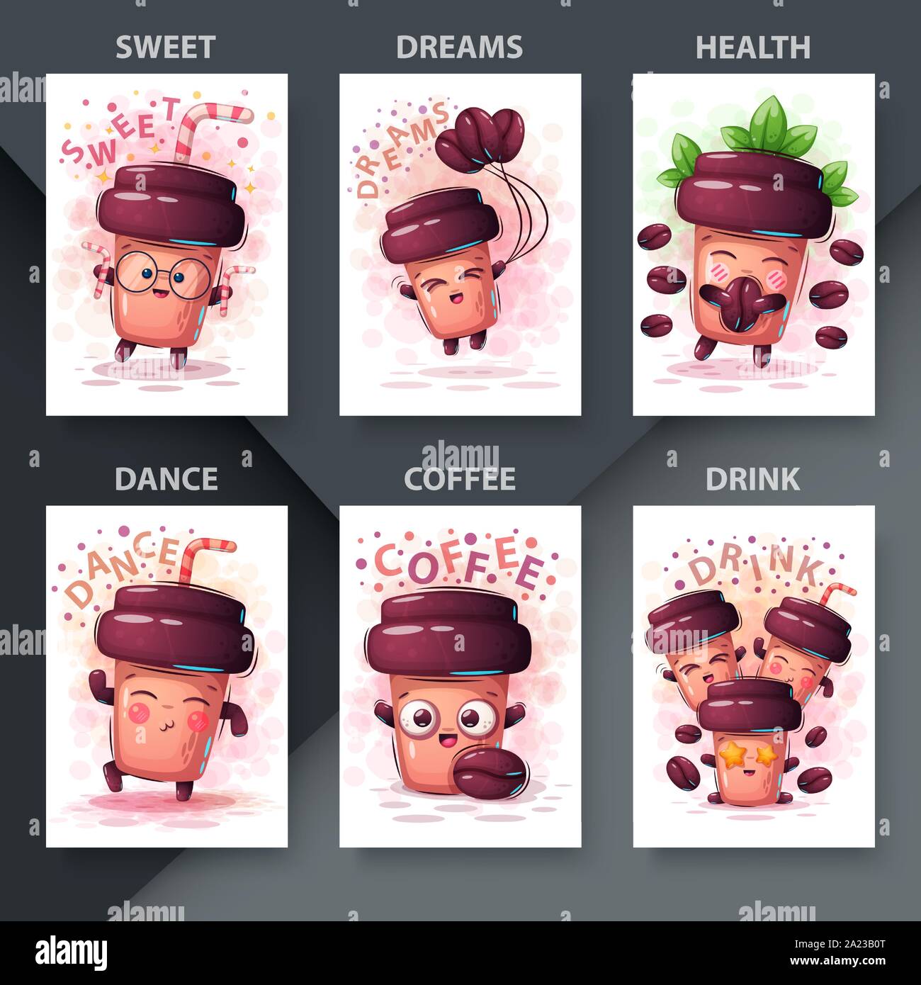 Cute cartoon characters - set coffee illustration Stock Vector Image ...