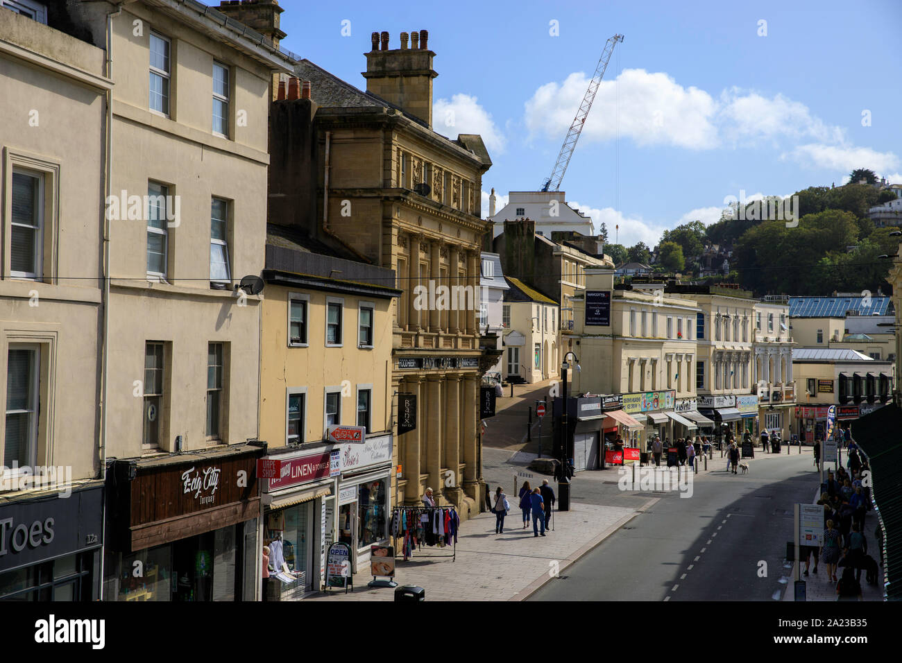 The Shops and people in Fleet Street,Torquay Stock Photo - Alamy