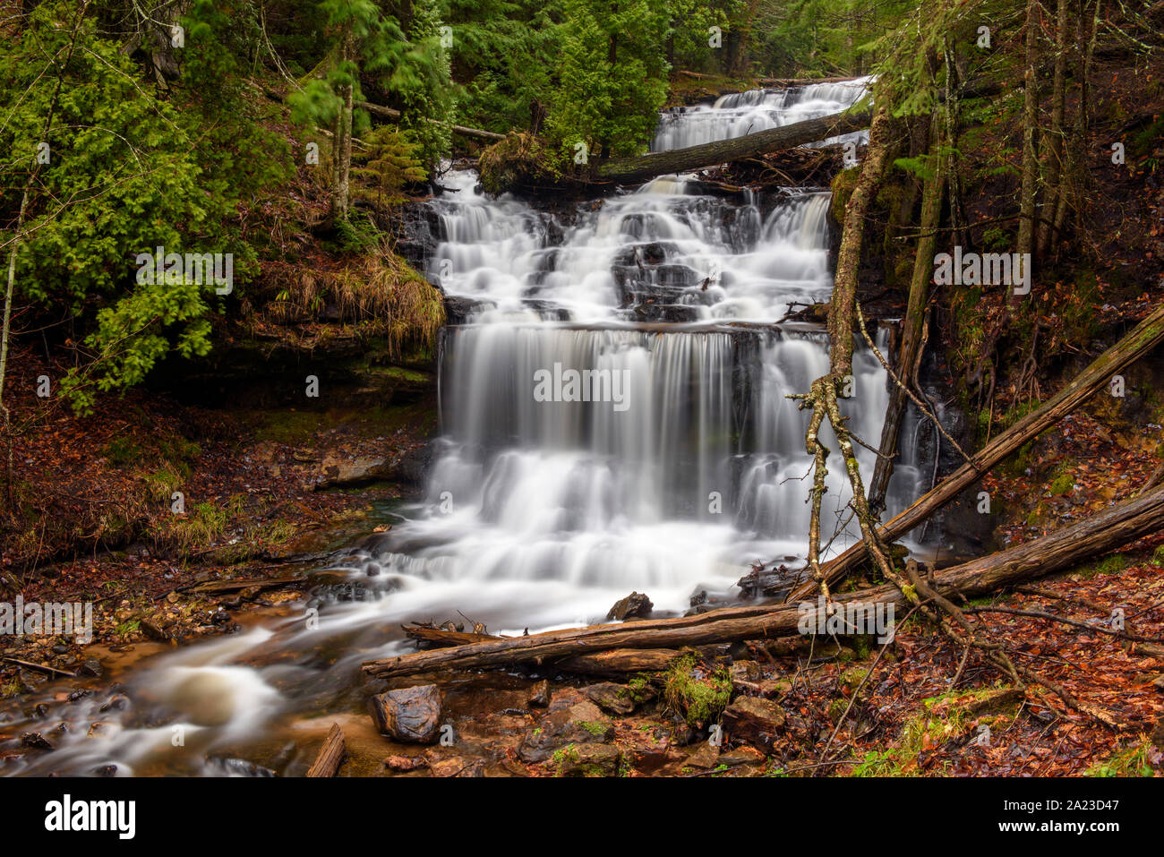 Wagner Falls in late autumn, Wagner Falls Scenic area, Munising ...