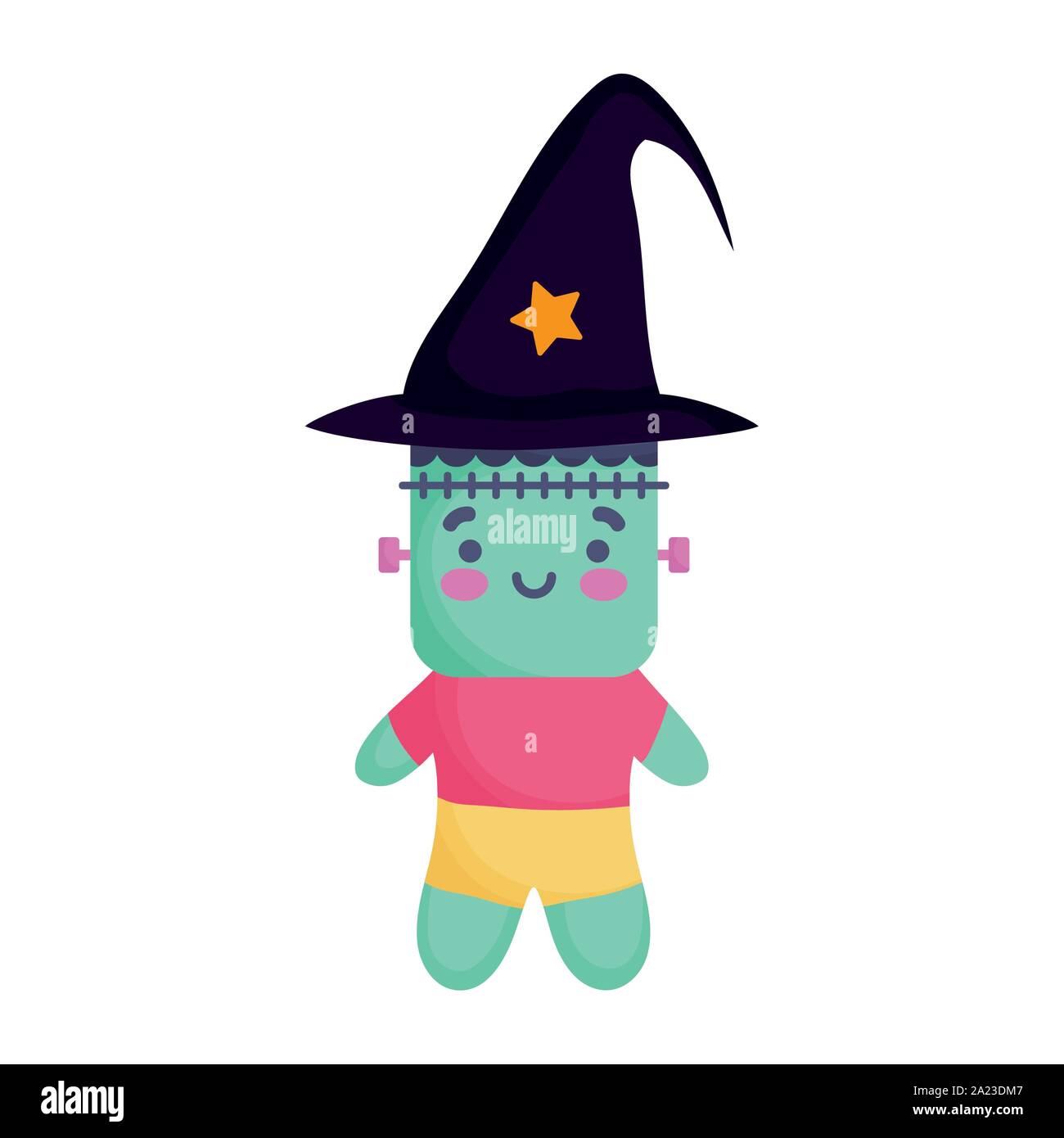 boy frankenstein costume with hat trick or treat happy halloween vector ...